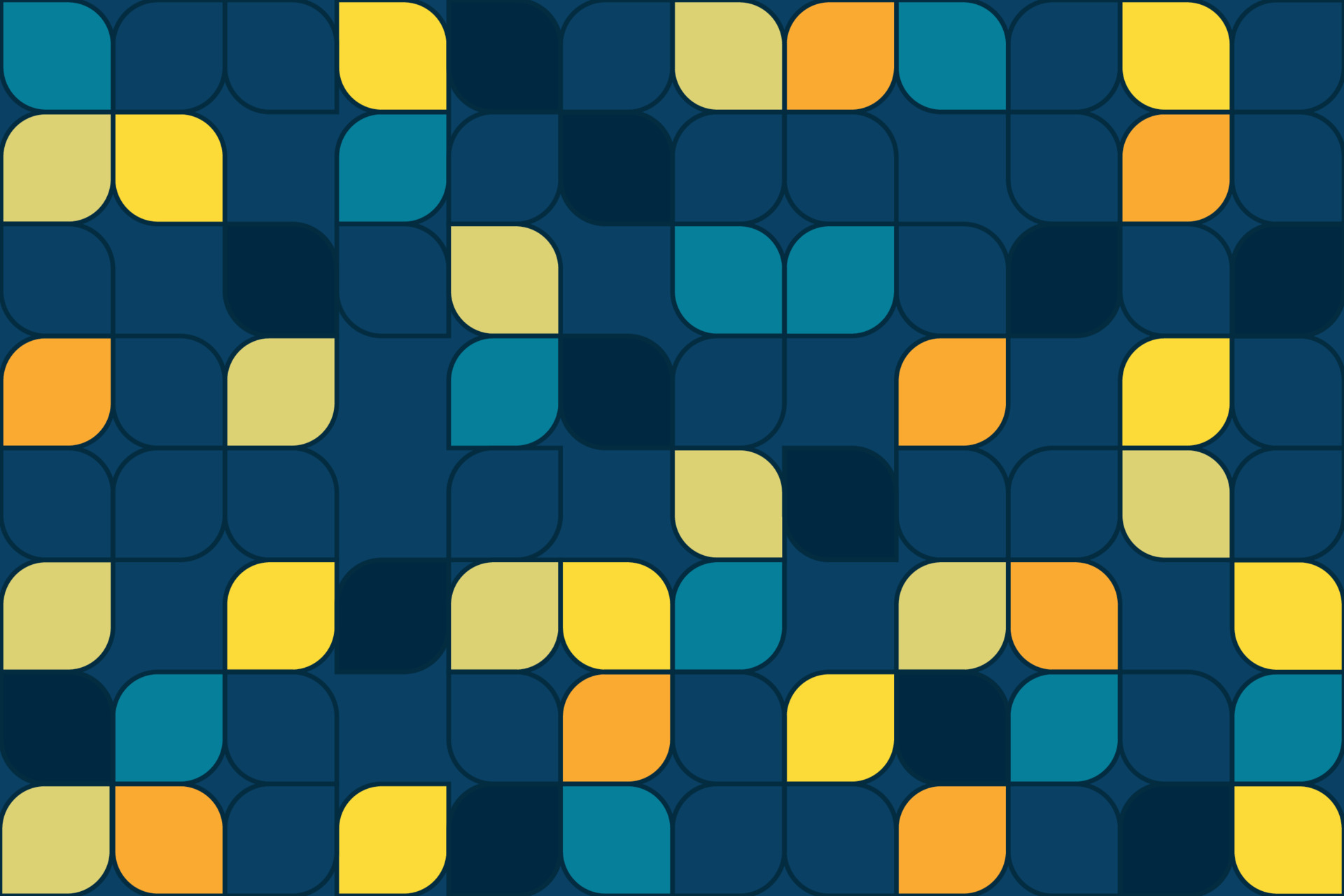 Abstract mosaic composition of blue and yellow leaves. Simple nature tracery seamless patterns ...