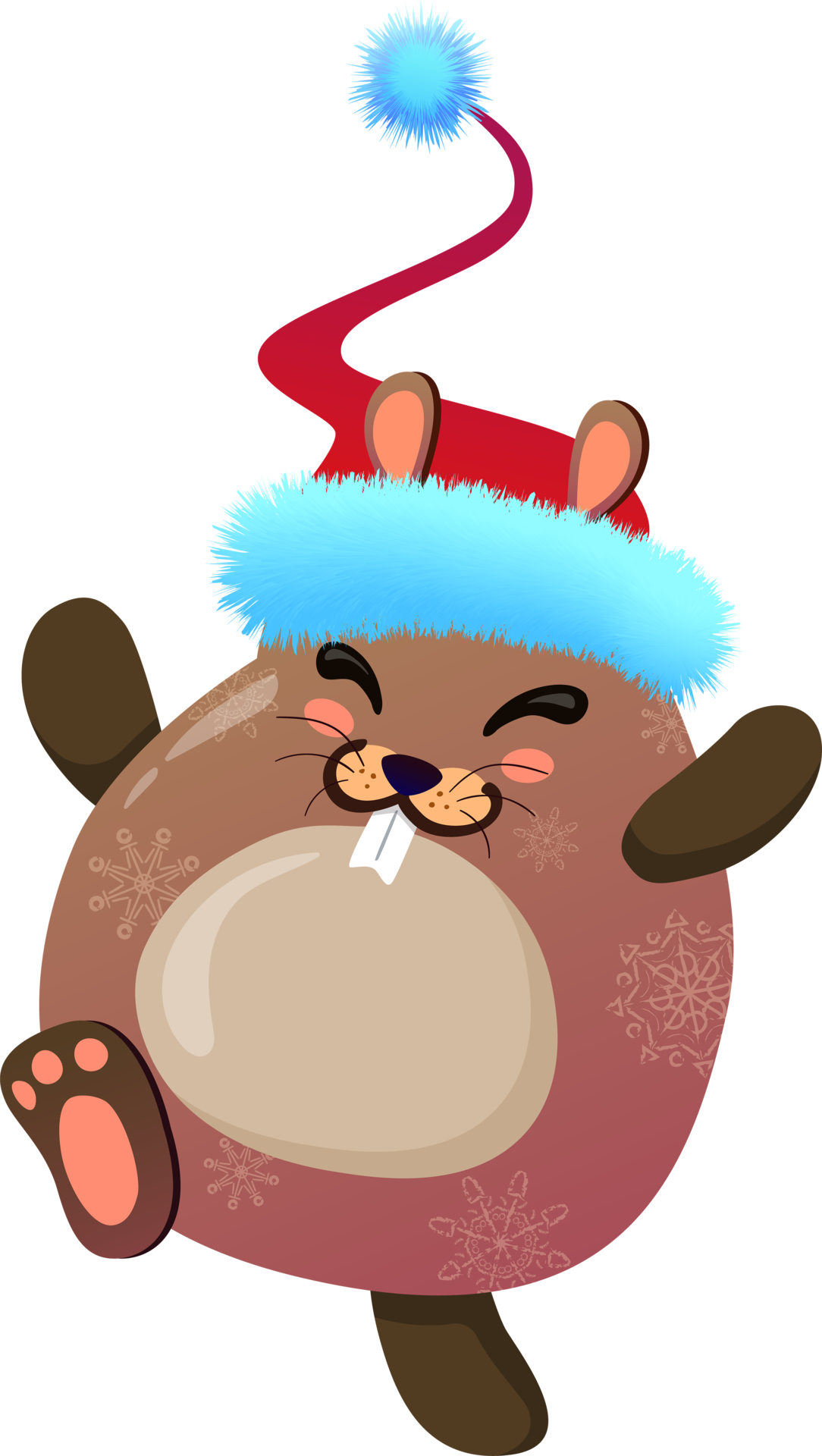 Cheerful Cute Hamster In Christmas Red Hat New Year Art In Cartoon Style Colorful Illustration
