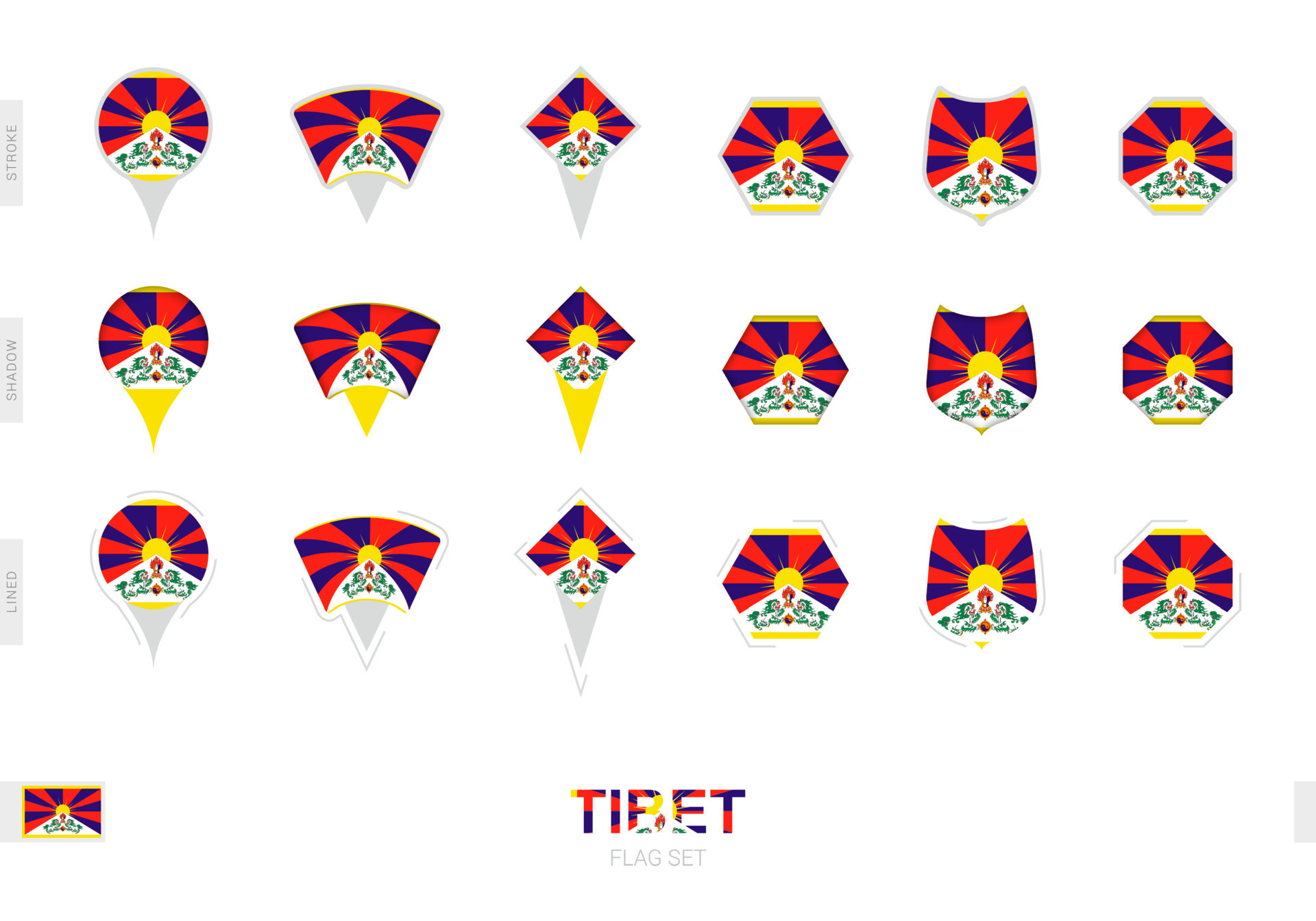 Collection of the Tibet flag in different shapes and with three different effects. 13827710 ...