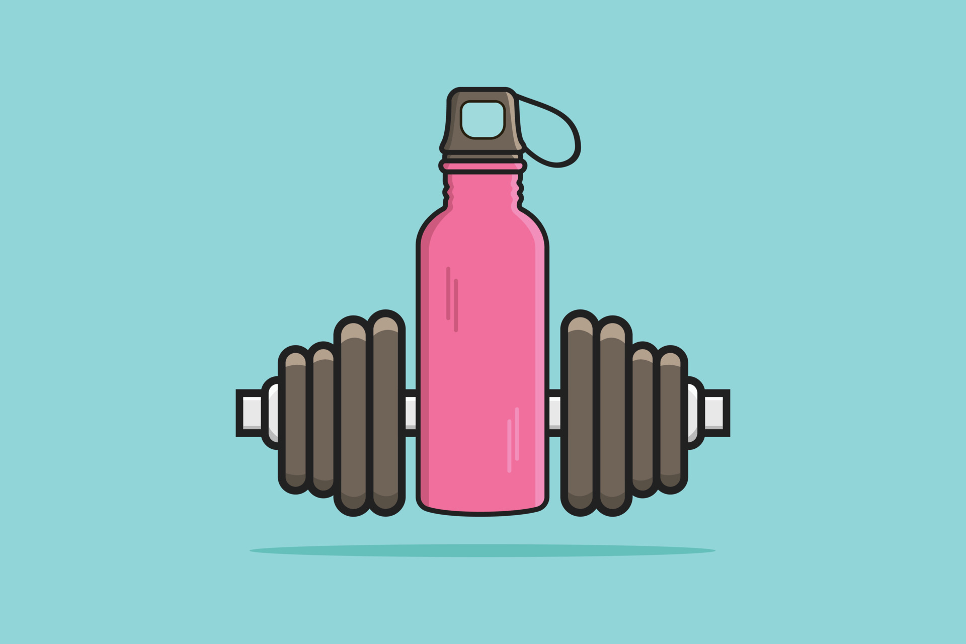 Gym Exercise Dumbbell with Water Bottle vector icon illustration. Gym ...