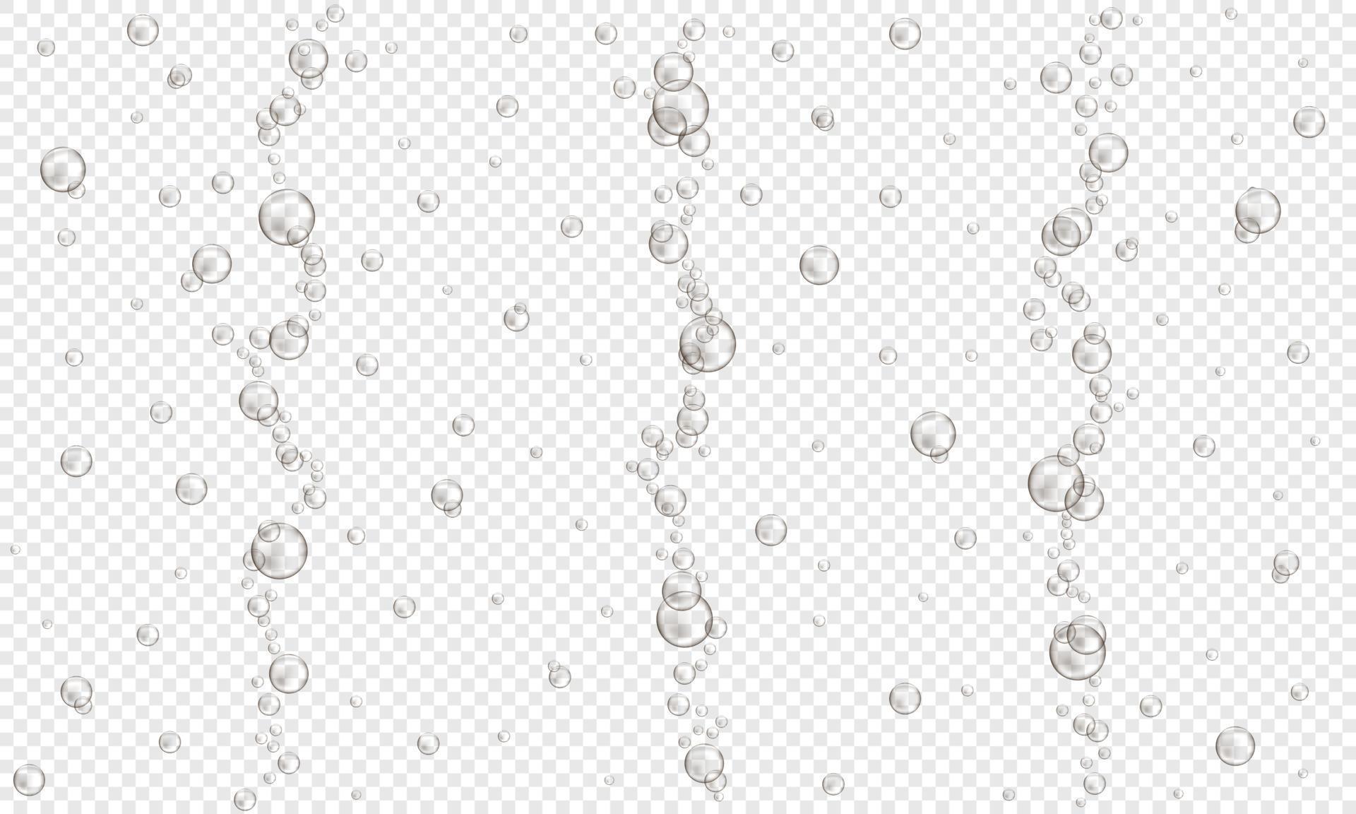 Oxygen bubbles on transparent background. Fizzy carbonated drink, seltzer, beer, soda, cola ...
