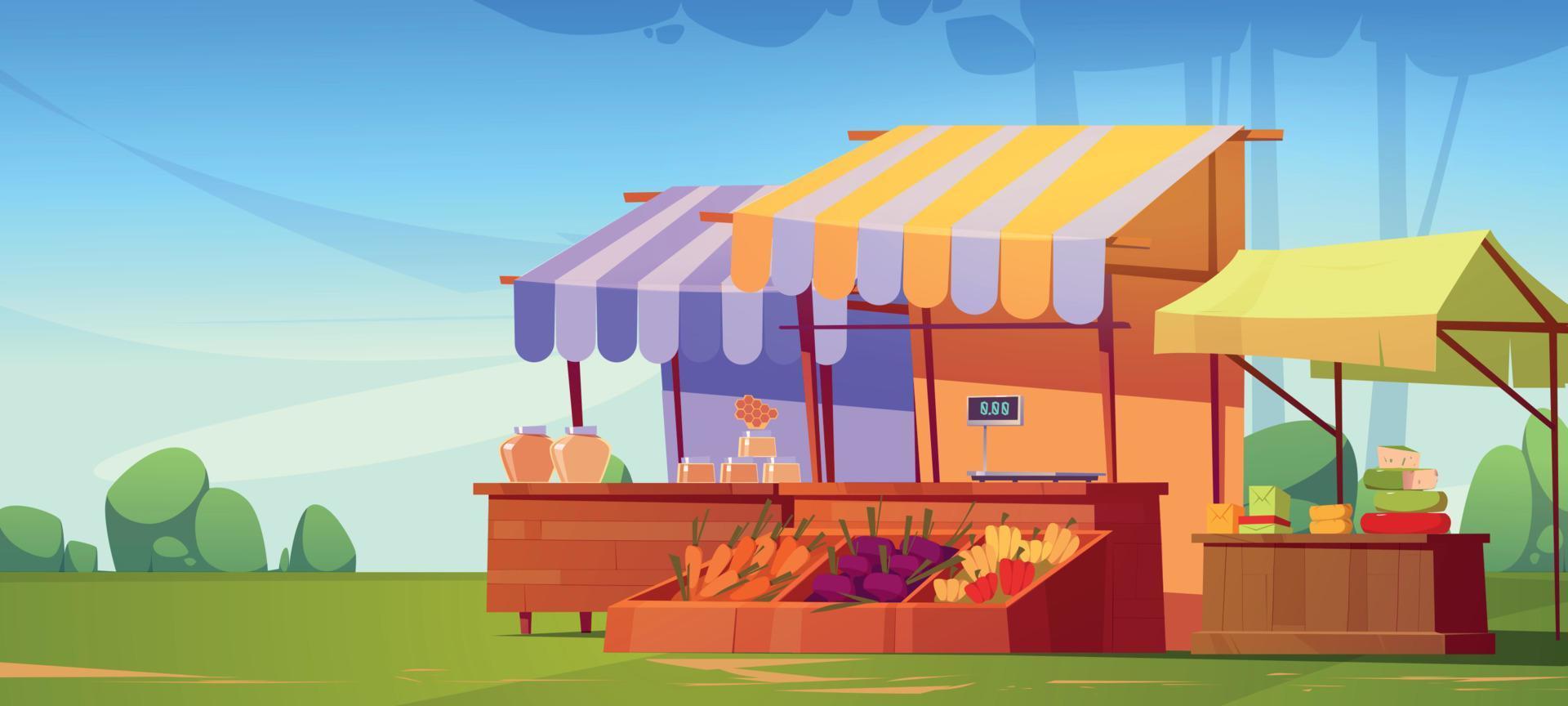 Outdoor farm market stalls, wooden fair booths 13834346 Vector Art at ...
