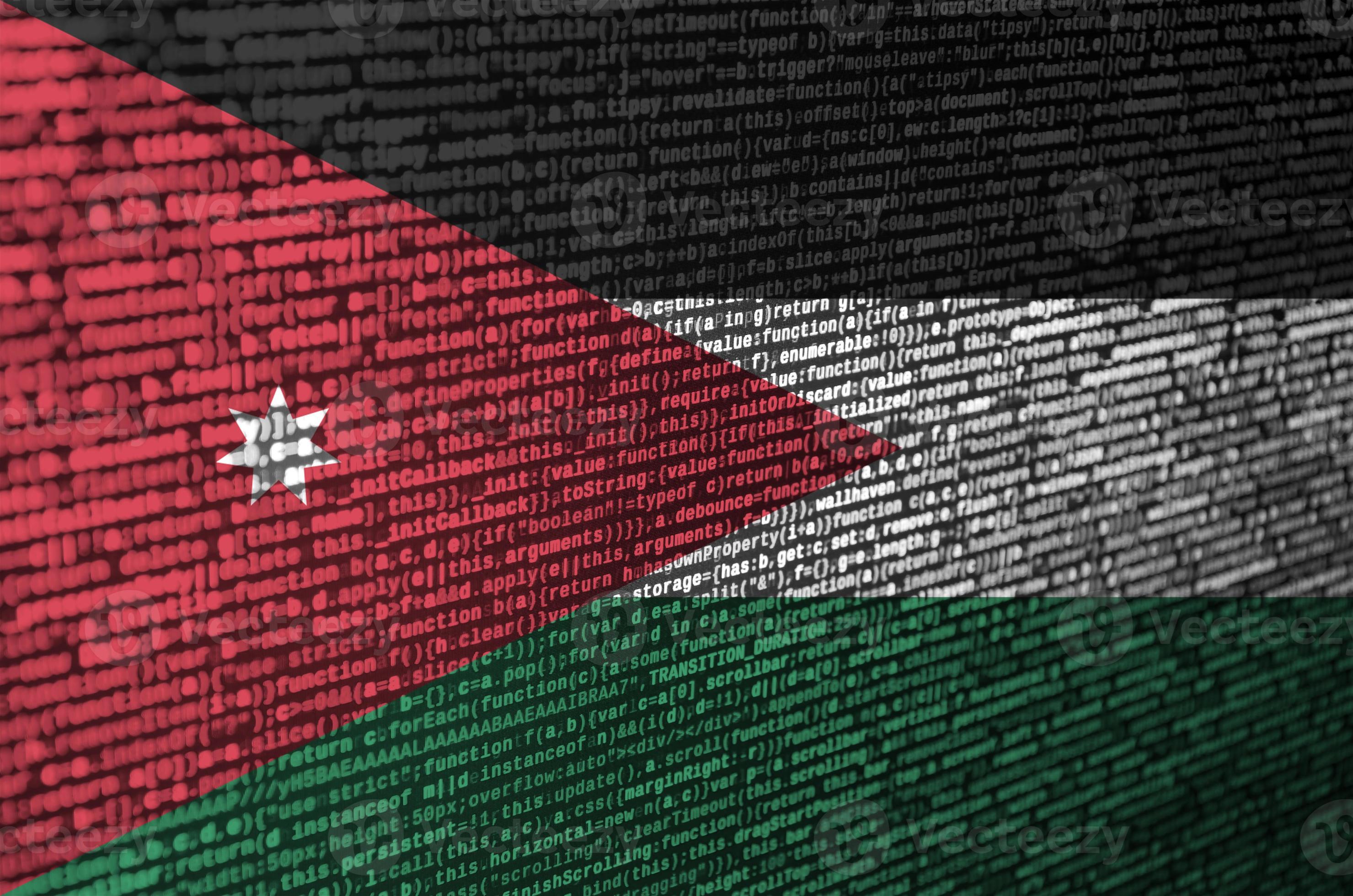 Jordan flag is depicted on the screen with the program code. The concept of modern technology ...
