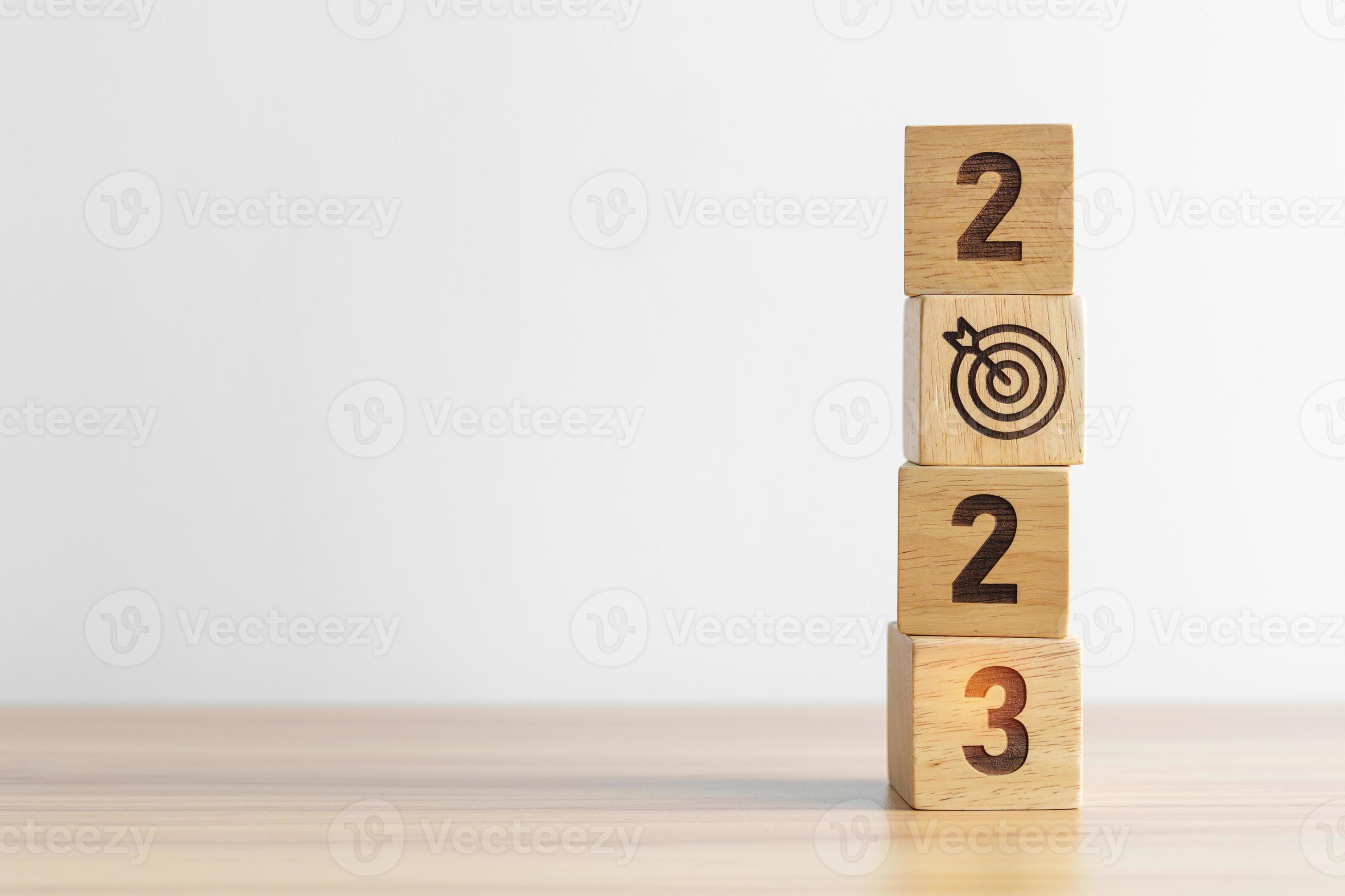 2023 block with dartboard icon. Goal, Target, Resolution, strategy, plan, Action, mission ...