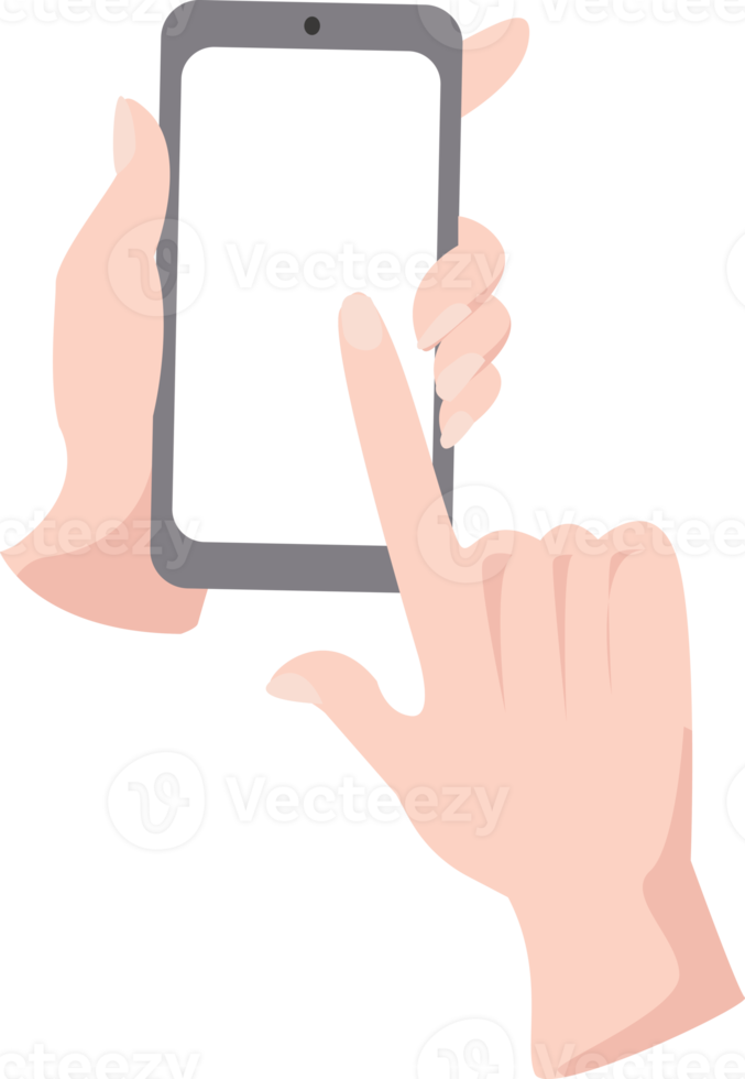 Hand Holding Mobile Phone And Right Hand Touching A Blank Screen For