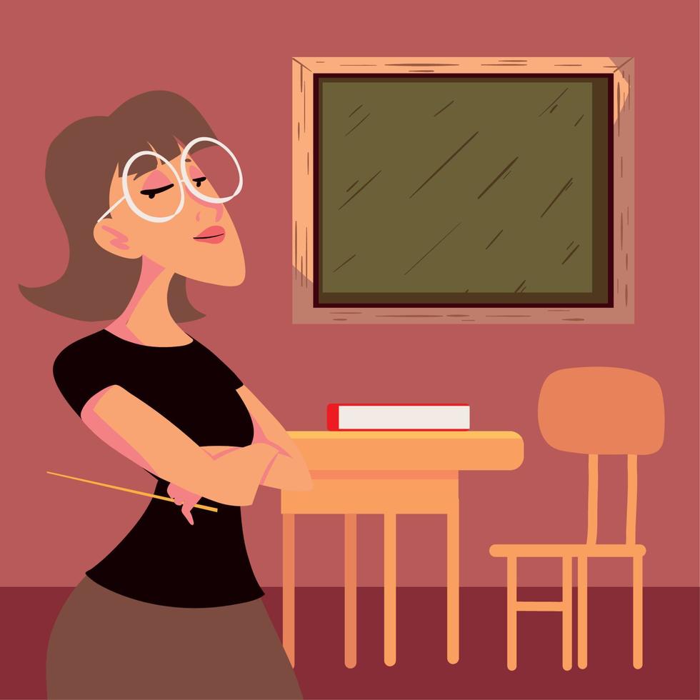 Female Teacher And Chalkboard 13854725 Vector Art At Vecteezy