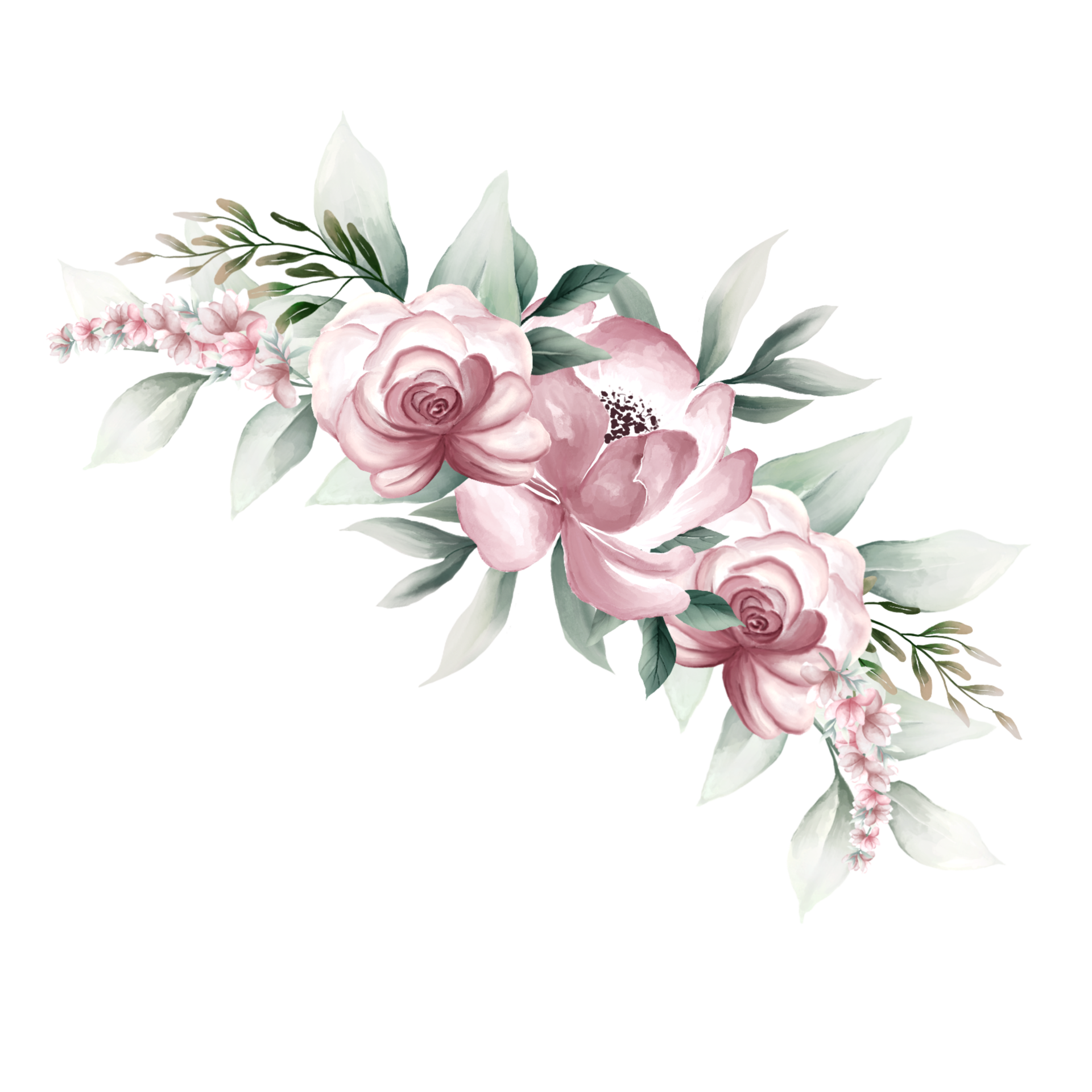 Bouquet Of Pink Watercolor Flowers 13855132 Png