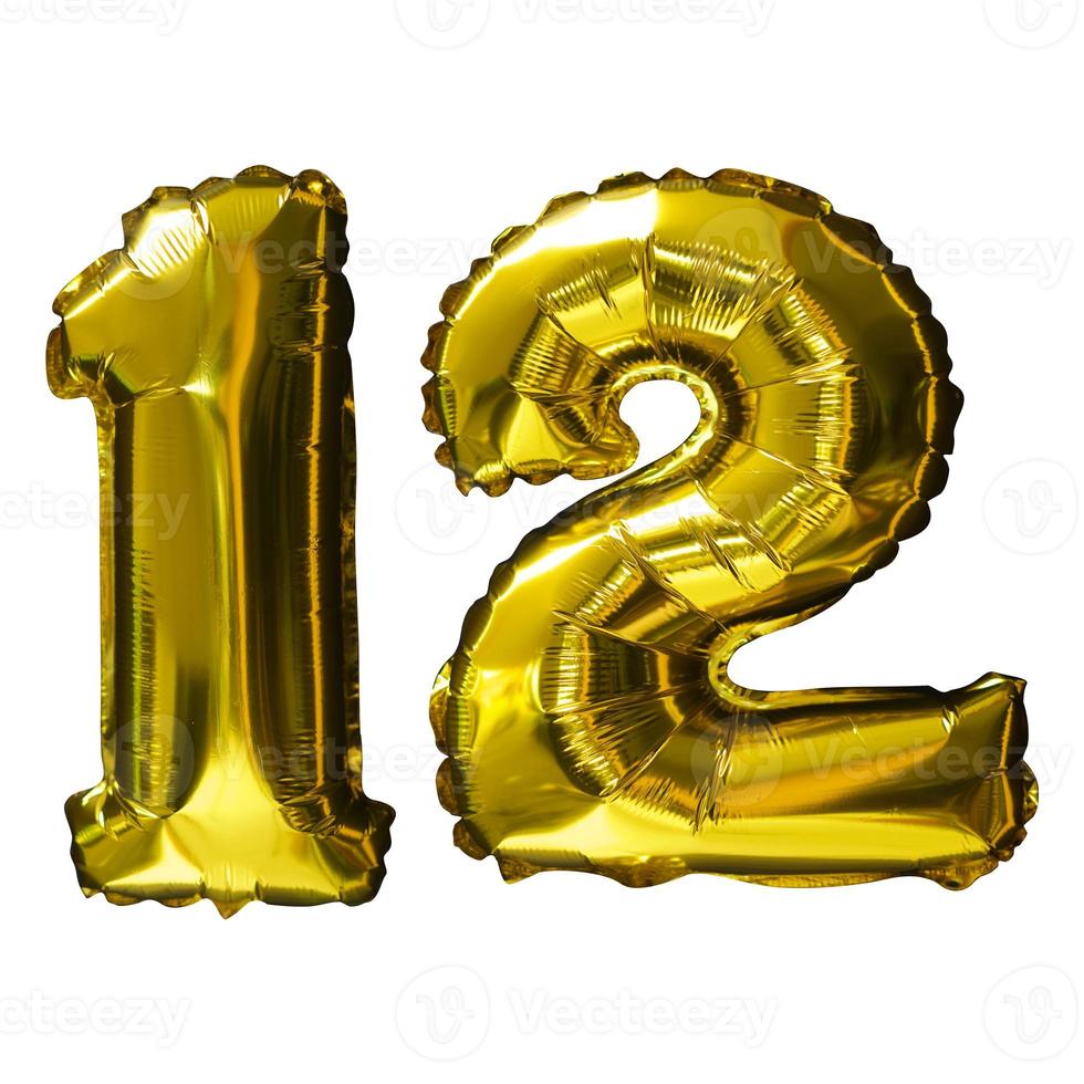 12 Golden number helium balloons isolated background. Realistic foil ... 12 Golden number helium balloons isolated background. Realistic foil ...