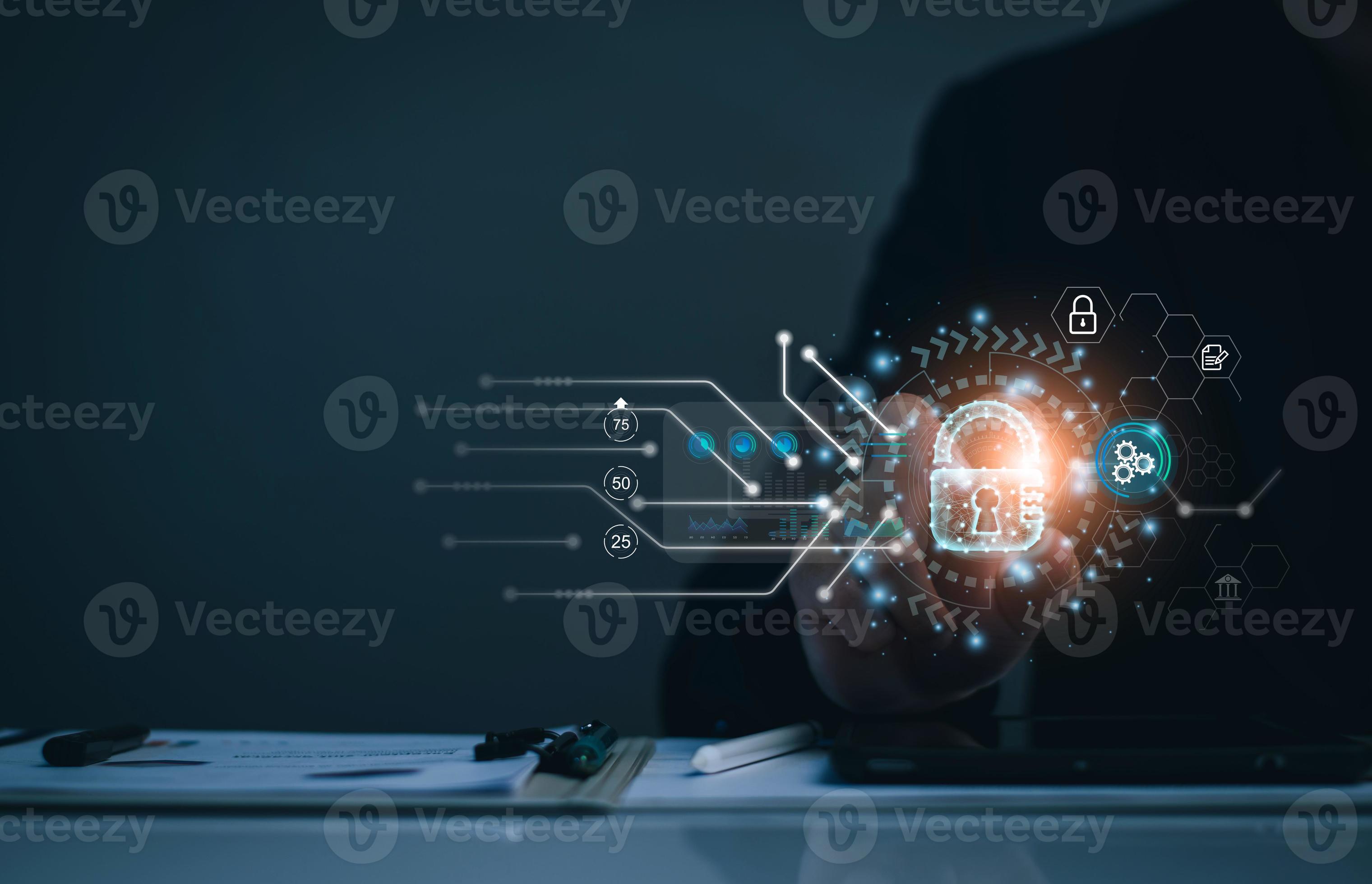 Cyber security concept. Businessman login access business sensitive ...