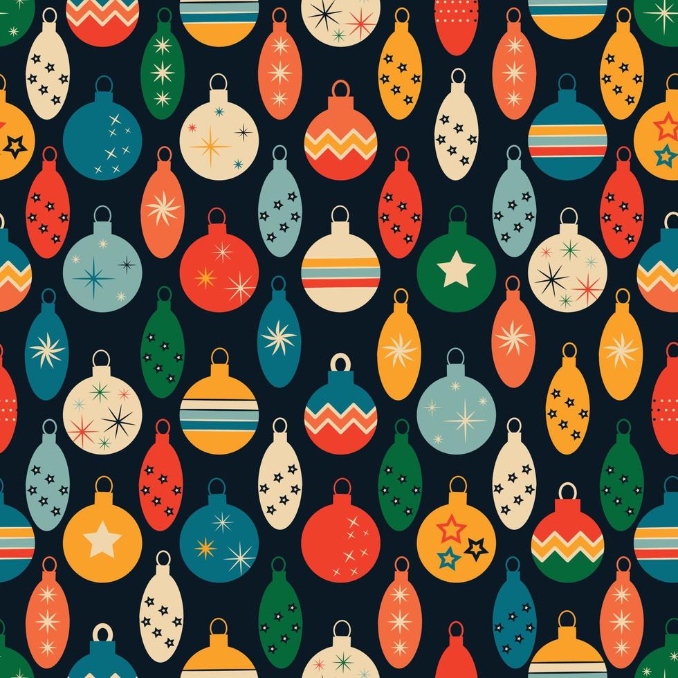Retro Christmas pattern with tree toys. Christmas seamless background ...