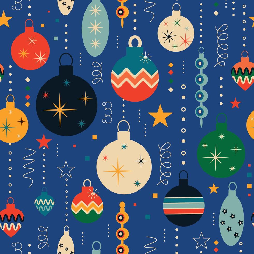 Retro Christmas pattern with tree toys. Christmas seamless background ...