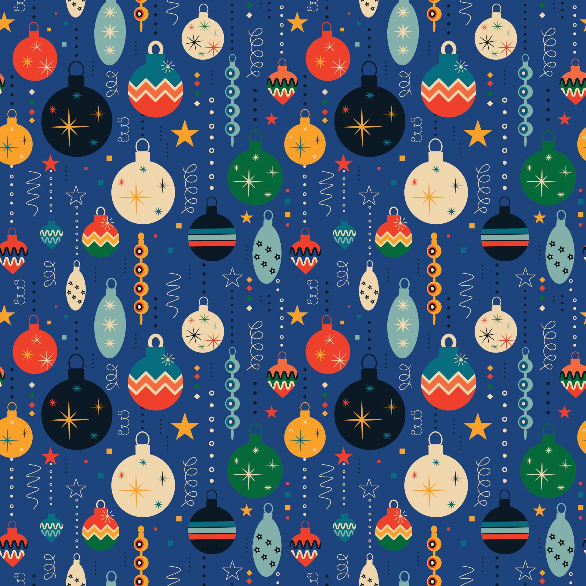 Retro Christmas pattern with tree toys. Christmas seamless background ...