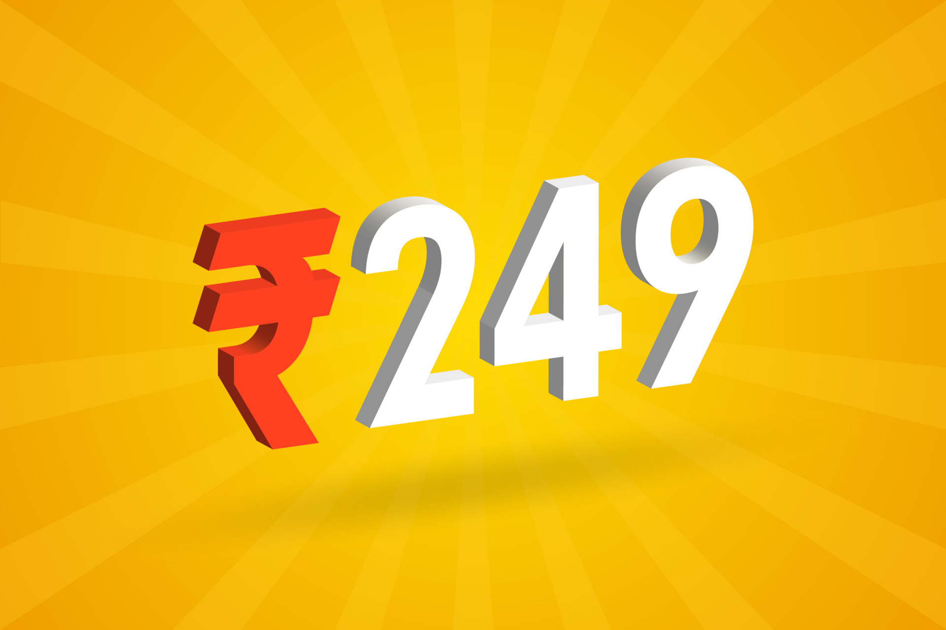 249 Rupee 3D symbol bold text vector image. 3D 249 Indian Rupee currency sign vector ...