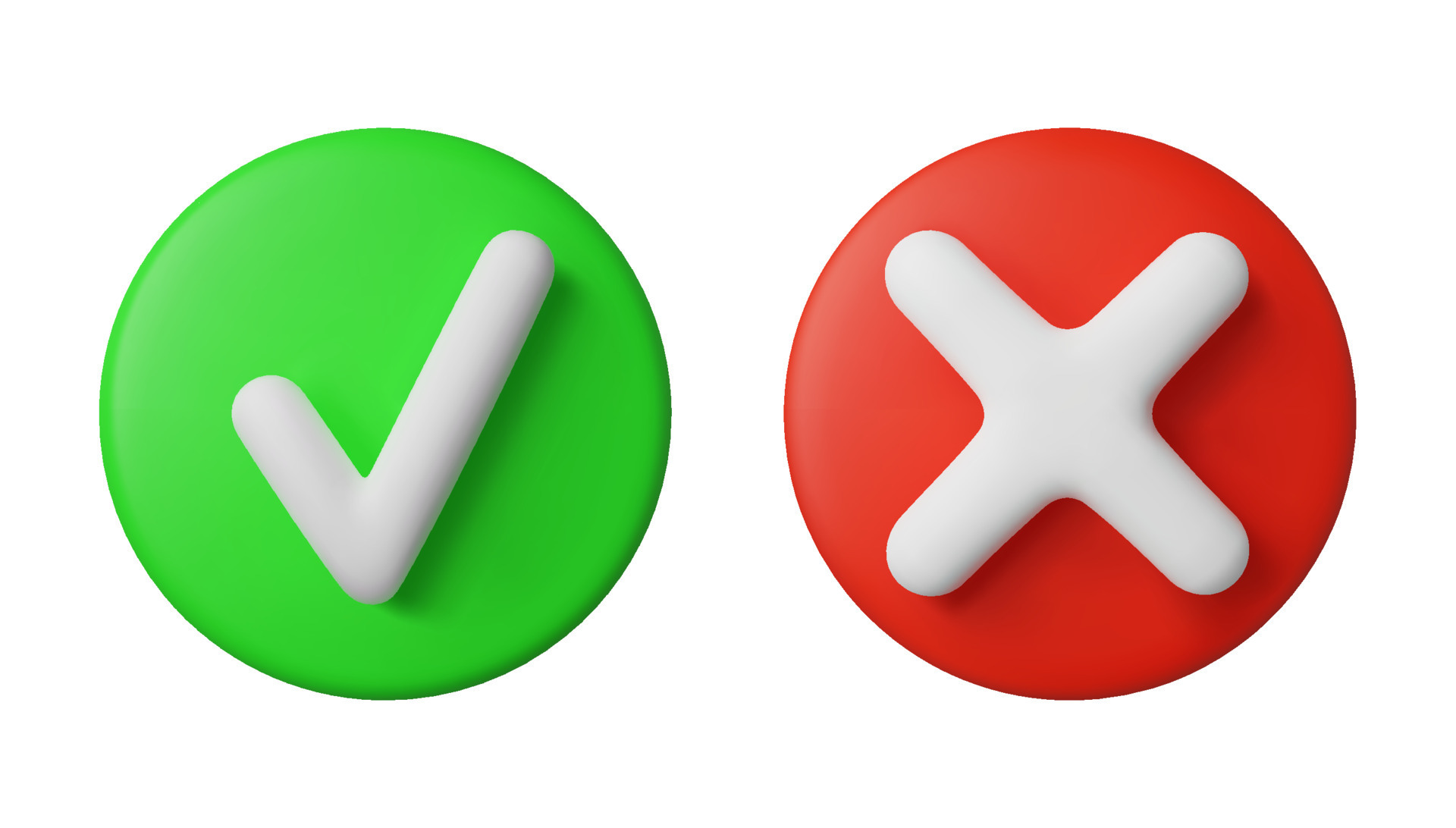 Green Check Mark And Red Cross 3d Vector Realistic Selection Buttons