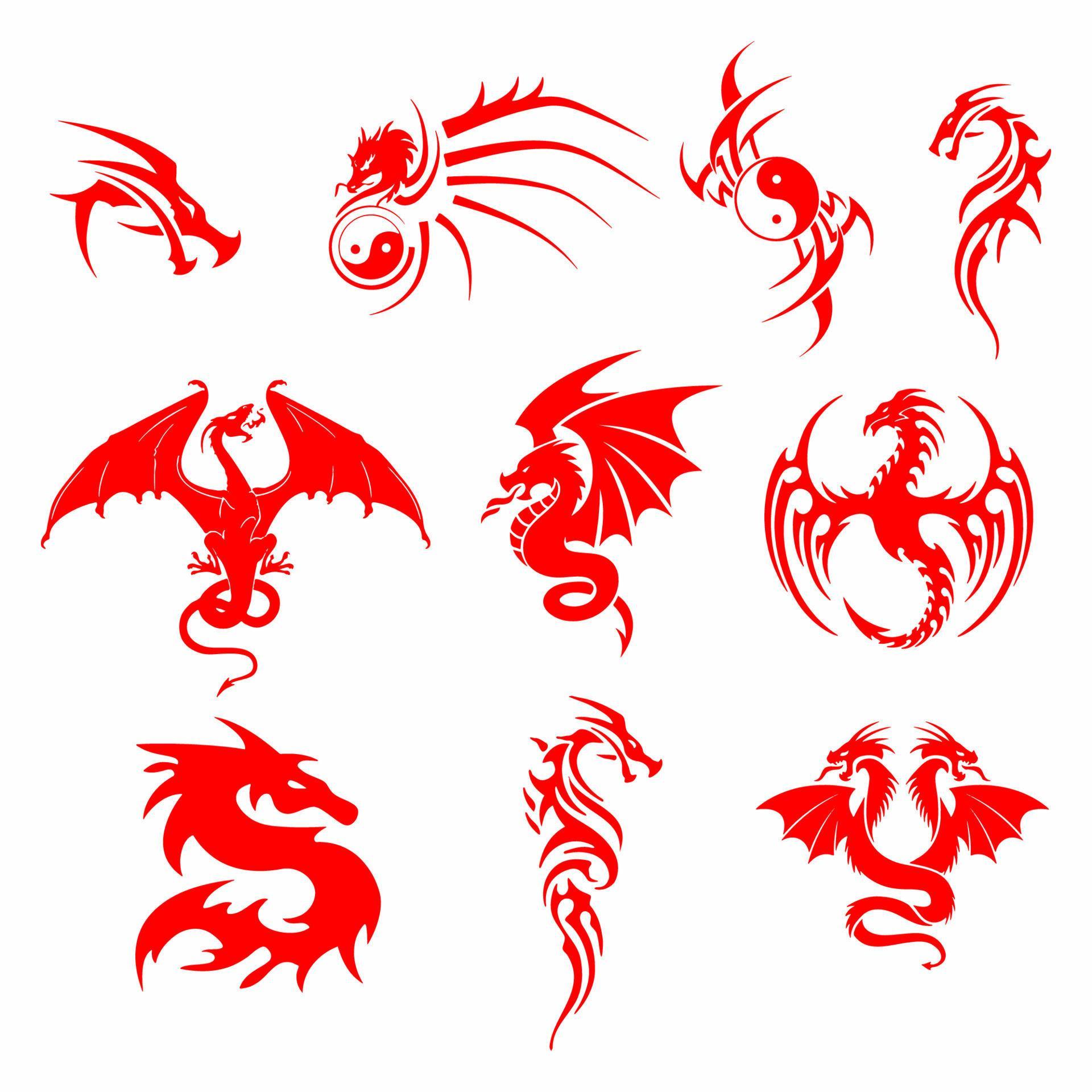 Set of the Chinese dragons, tribal tattoo isolated on white background ...