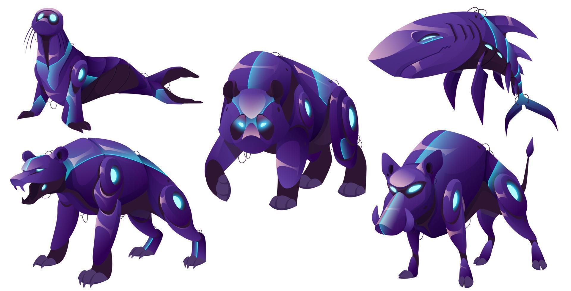 Robots seal, panda, grizzli bear, shark, wild boar 13868067 Vector Art at Vecteezy