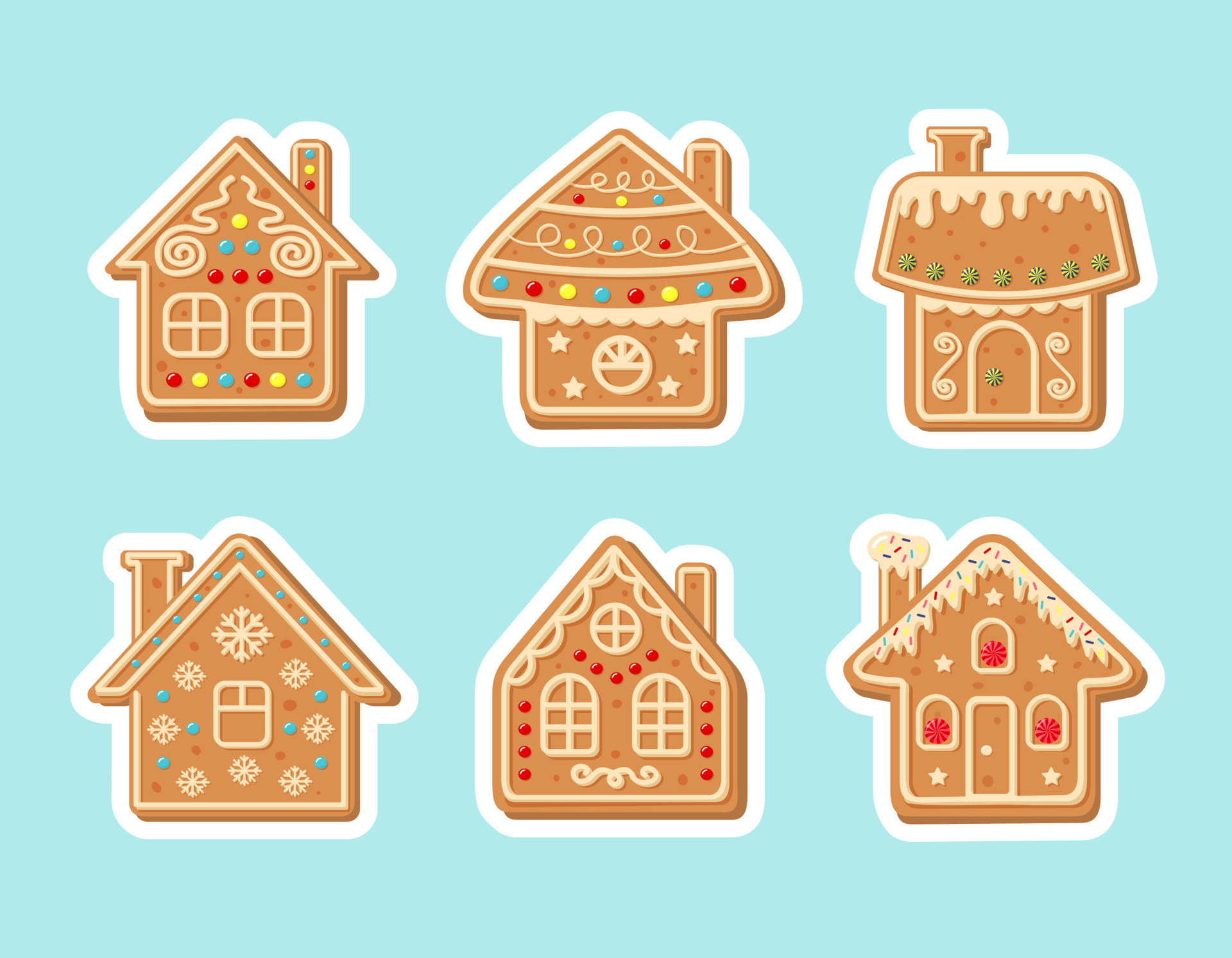 Christmas gingerbread house sticker set. New Year decorative glazed ...