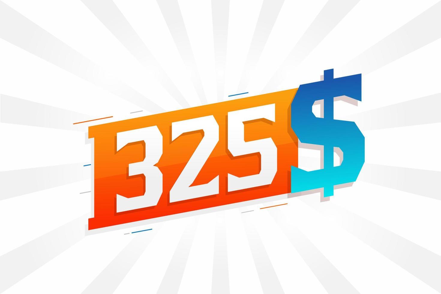Símbolo de texto vectorial de moneda de 325 dólares. 325 usd dólar de los estados unidos dinero ...