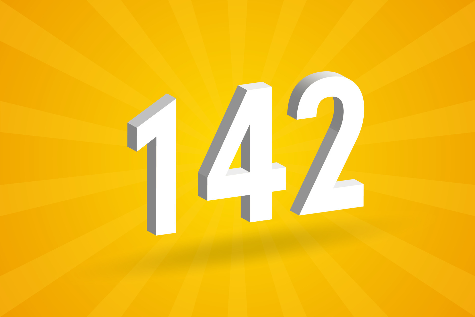 3D 142 number font alphabet. White 3D Number 142 with yellow background ...
