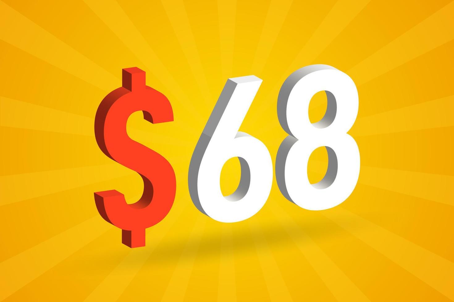 68 USD 3D text symbol. 68 United State Dollar 3D with yellow background American Money stock ...
