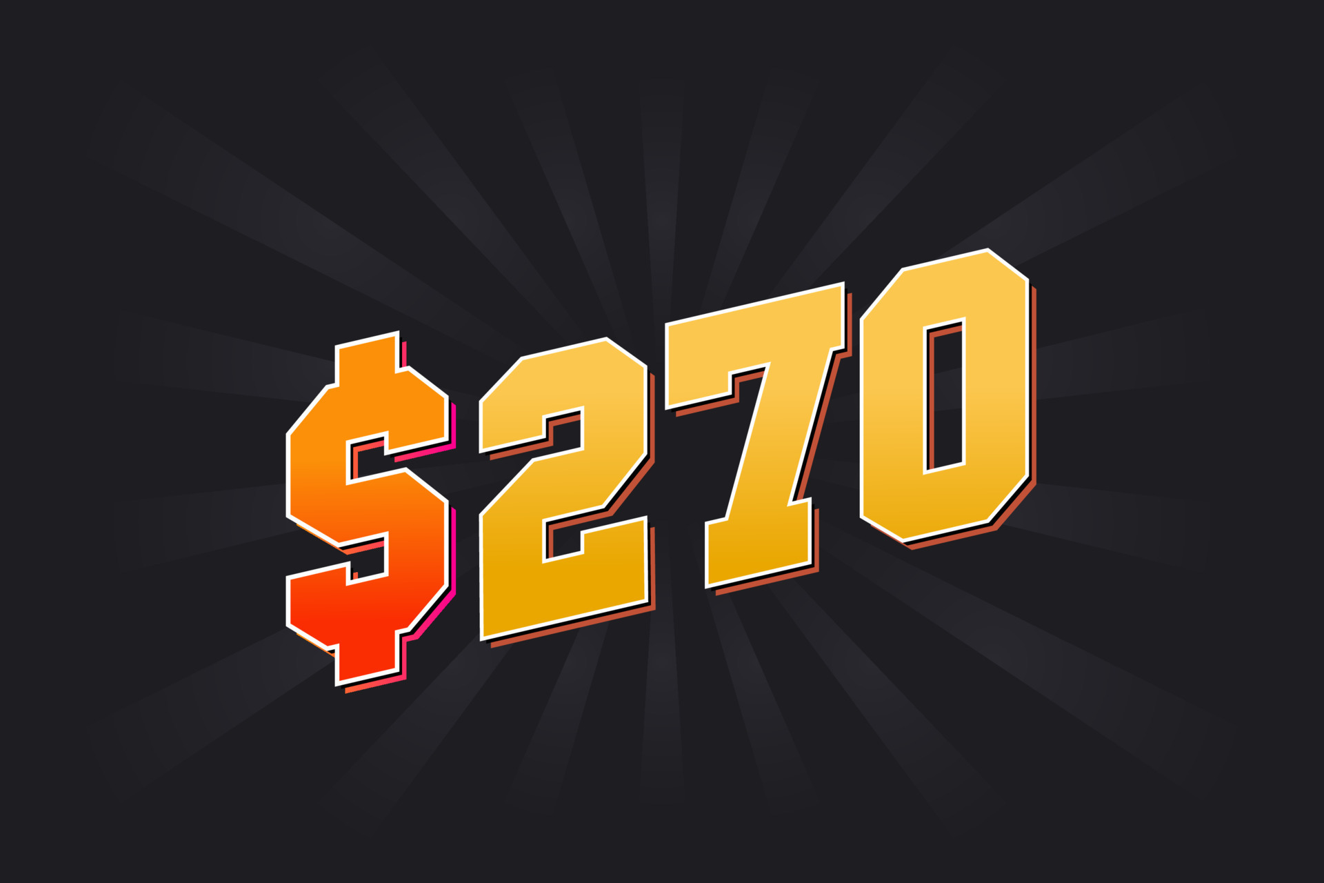 Símbolo de texto vectorial de dinero americano de 270 dólares. 270 usd dólar de los estados ...