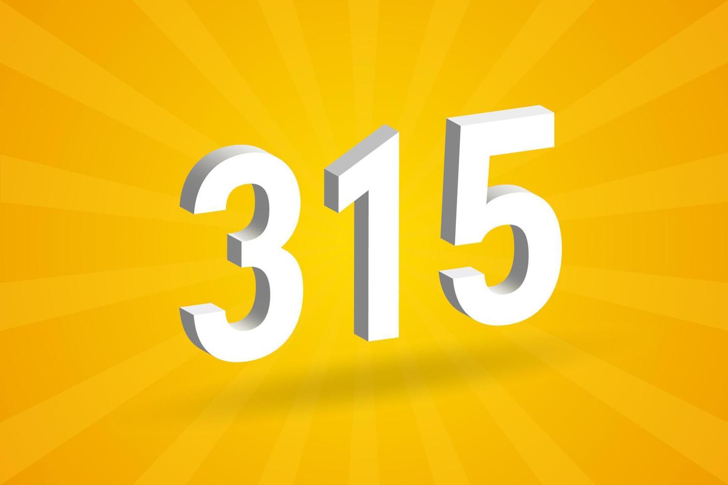 3D 315 number font alphabet. White 3D Number 315 with yellow background ...
