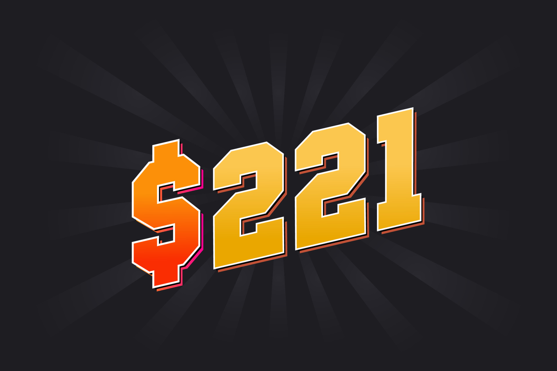 Símbolo de texto vectorial de dinero americano de 221 dólares. 221 usd ...