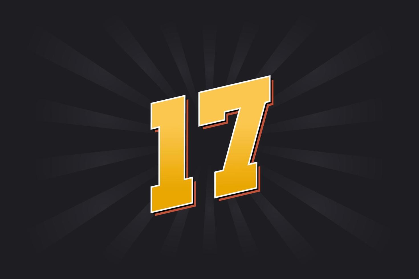 Number 17 vector font alphabet. Yellow 17 number with black background ... Number 17 vector font alphabet. Yellow 17 number with black background ...