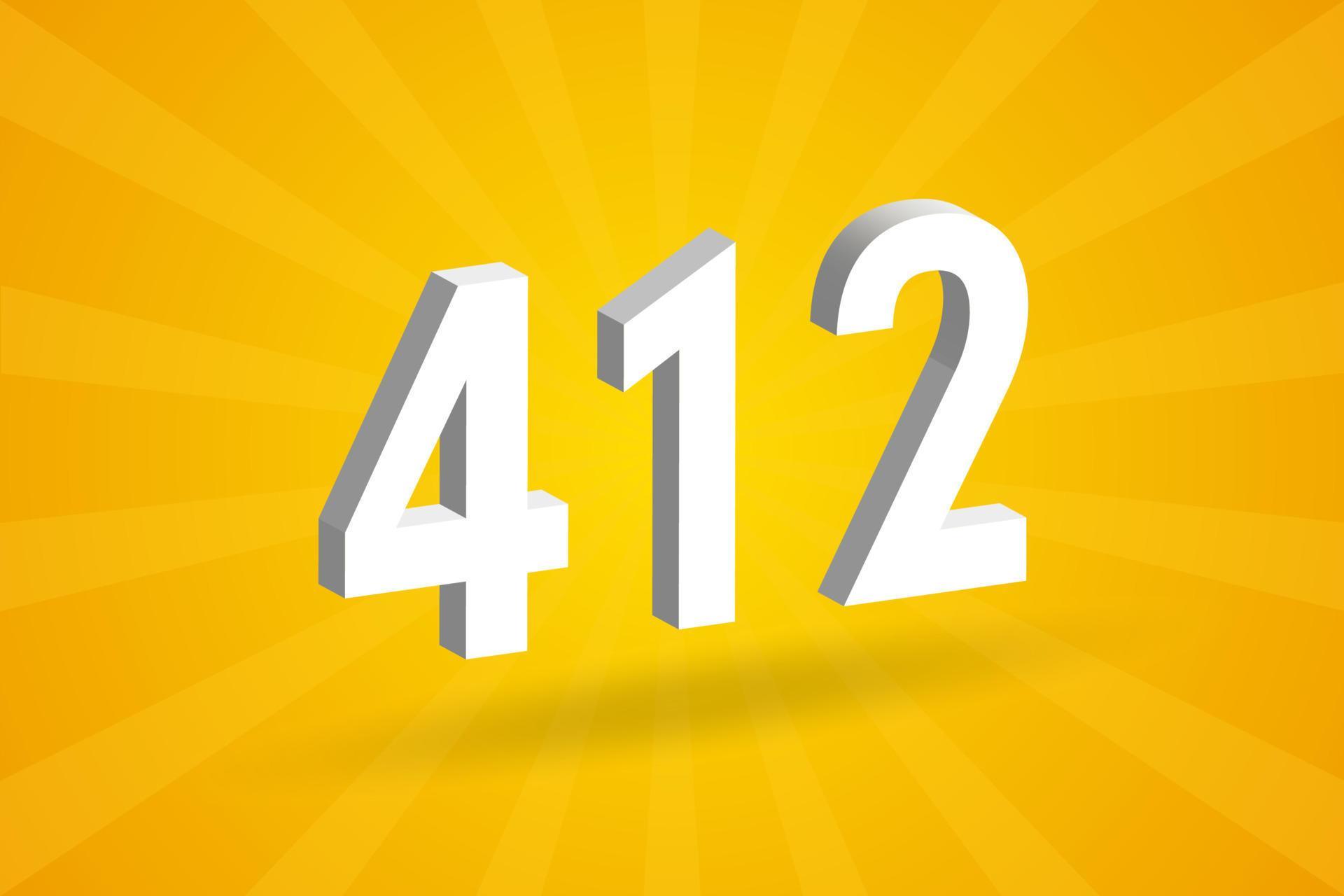 3D 412 number font alphabet. White 3D Number 412 with yellow background ...