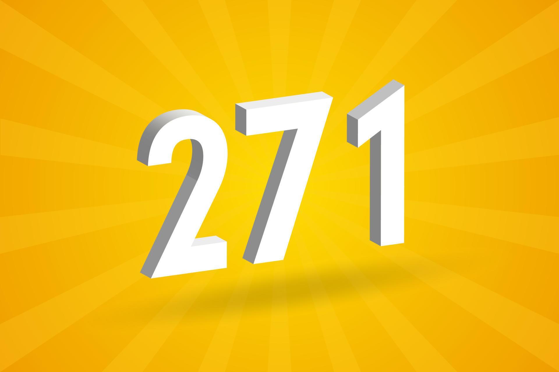 3D 271 number font alphabet. White 3D Number 271 with yellow background ...