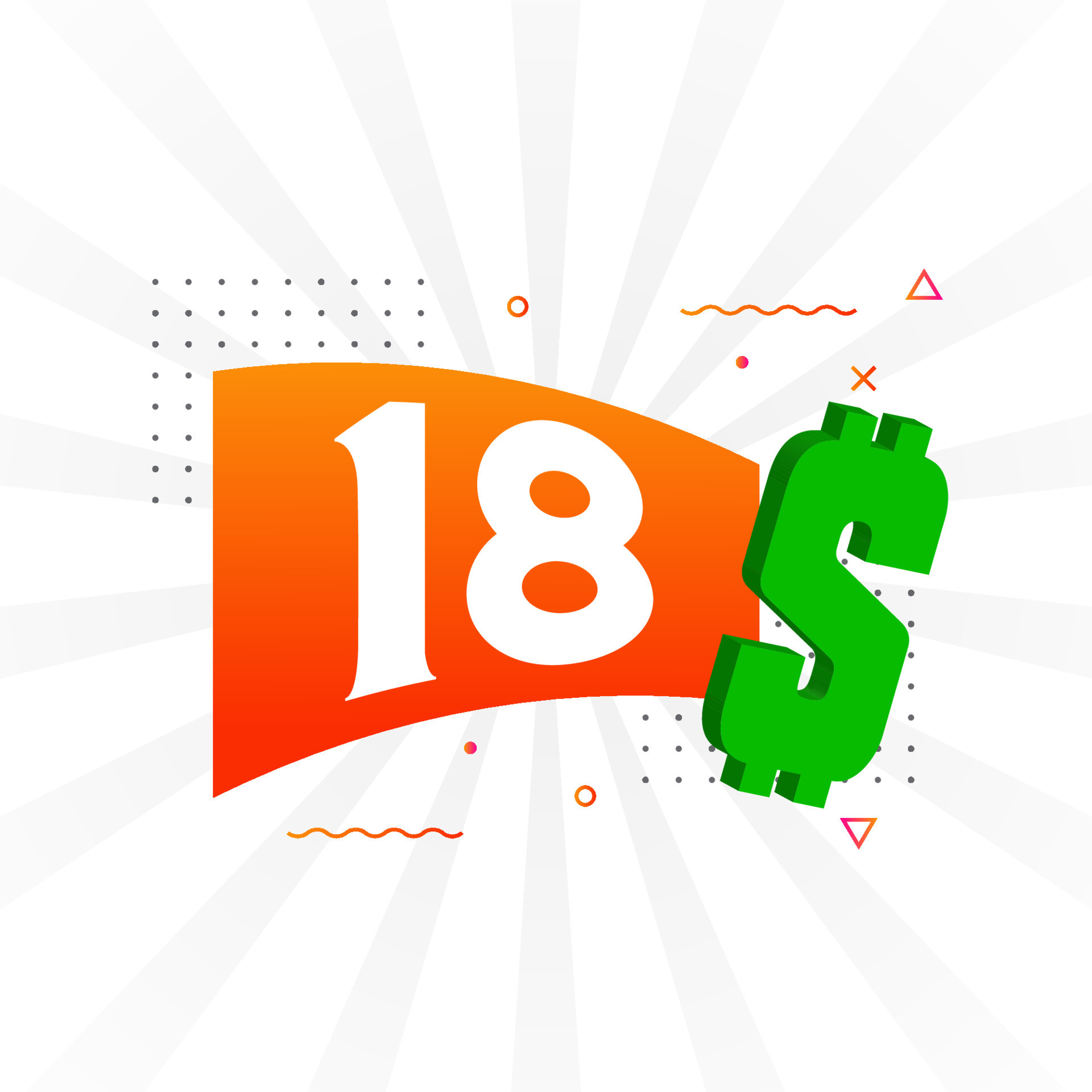 18 Dollar Currency Vector Text Symbol 18 USD United States Dollar