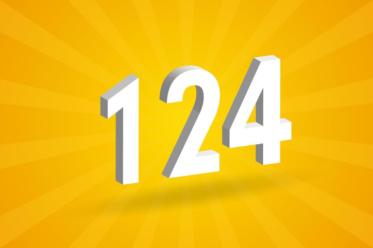 3D 124 number font alphabet. White 3D Number 124 with yellow background ... 3D 124 number font alphabet. White 3D Number 124 with yellow background ...
