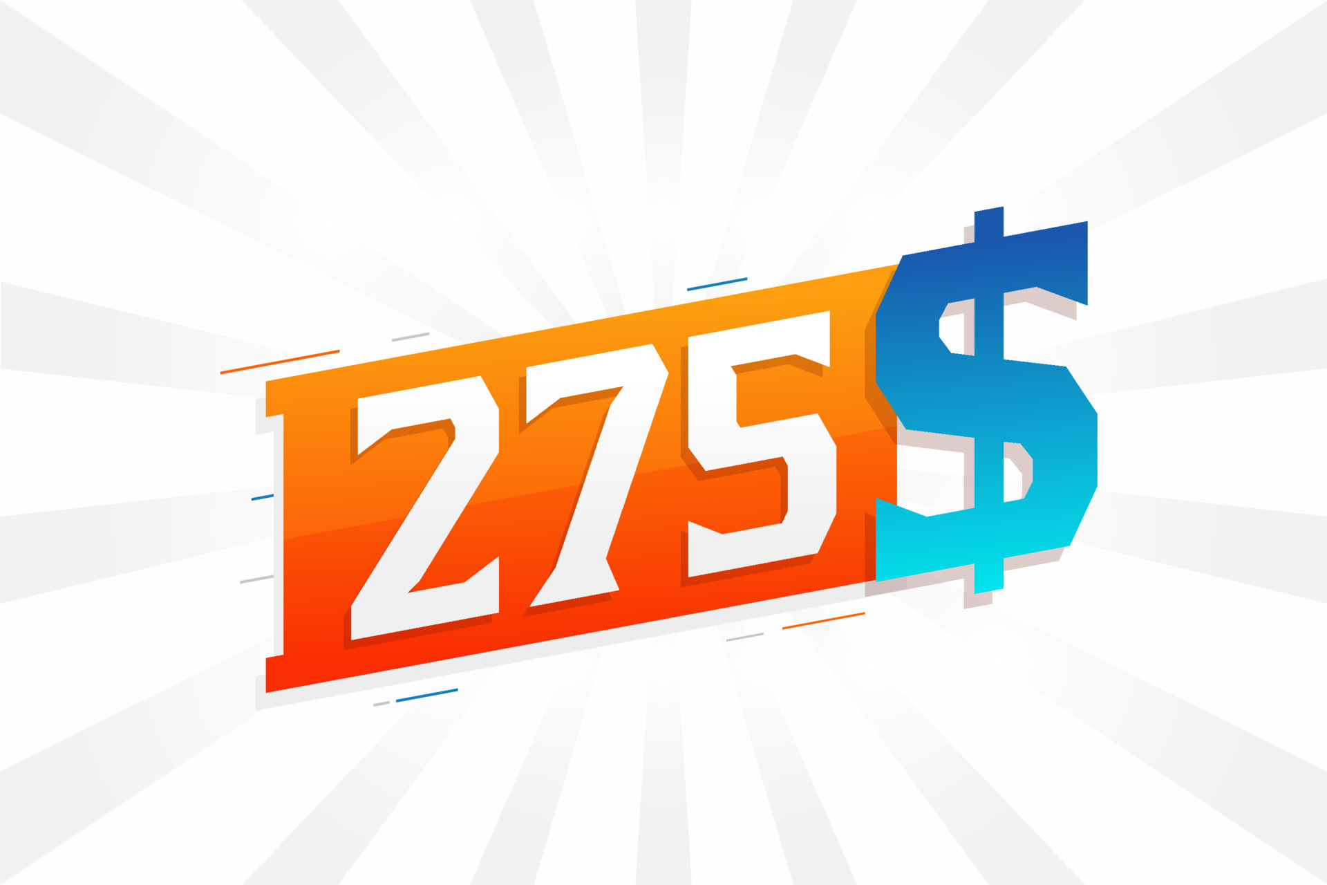 Símbolo de texto vectorial de moneda de 275 dólares. 275 usd dólar de los estados unidos dinero ...