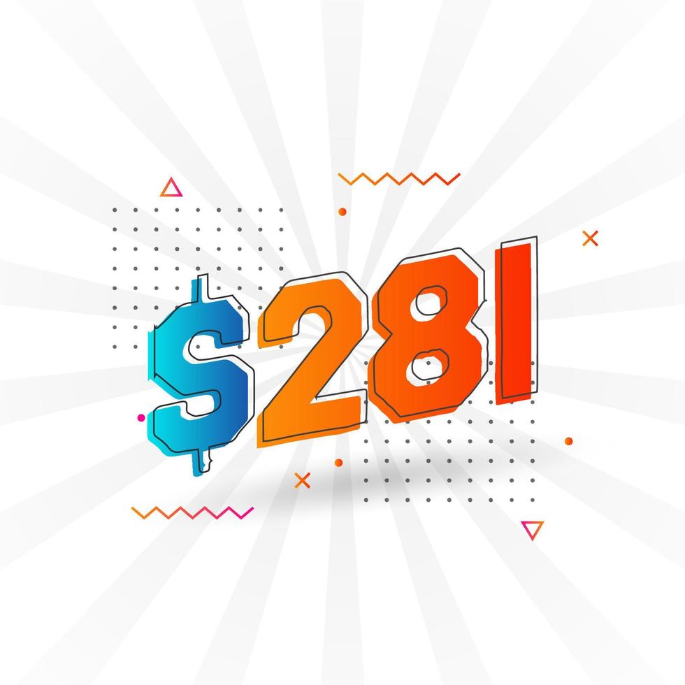 Símbolo de texto vectorial de moneda de 281 dólares. 281 usd dólar de ...