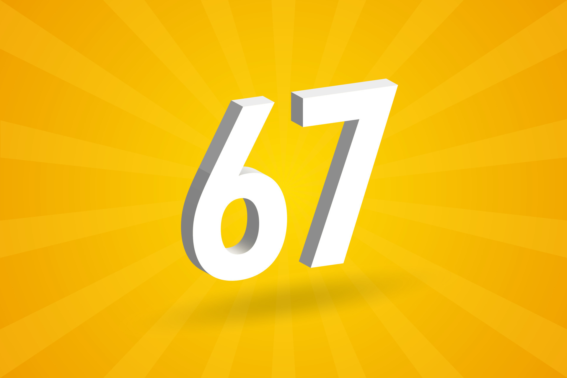 3D 67 number font alphabet. White 3D Number 67 with yellow background ...