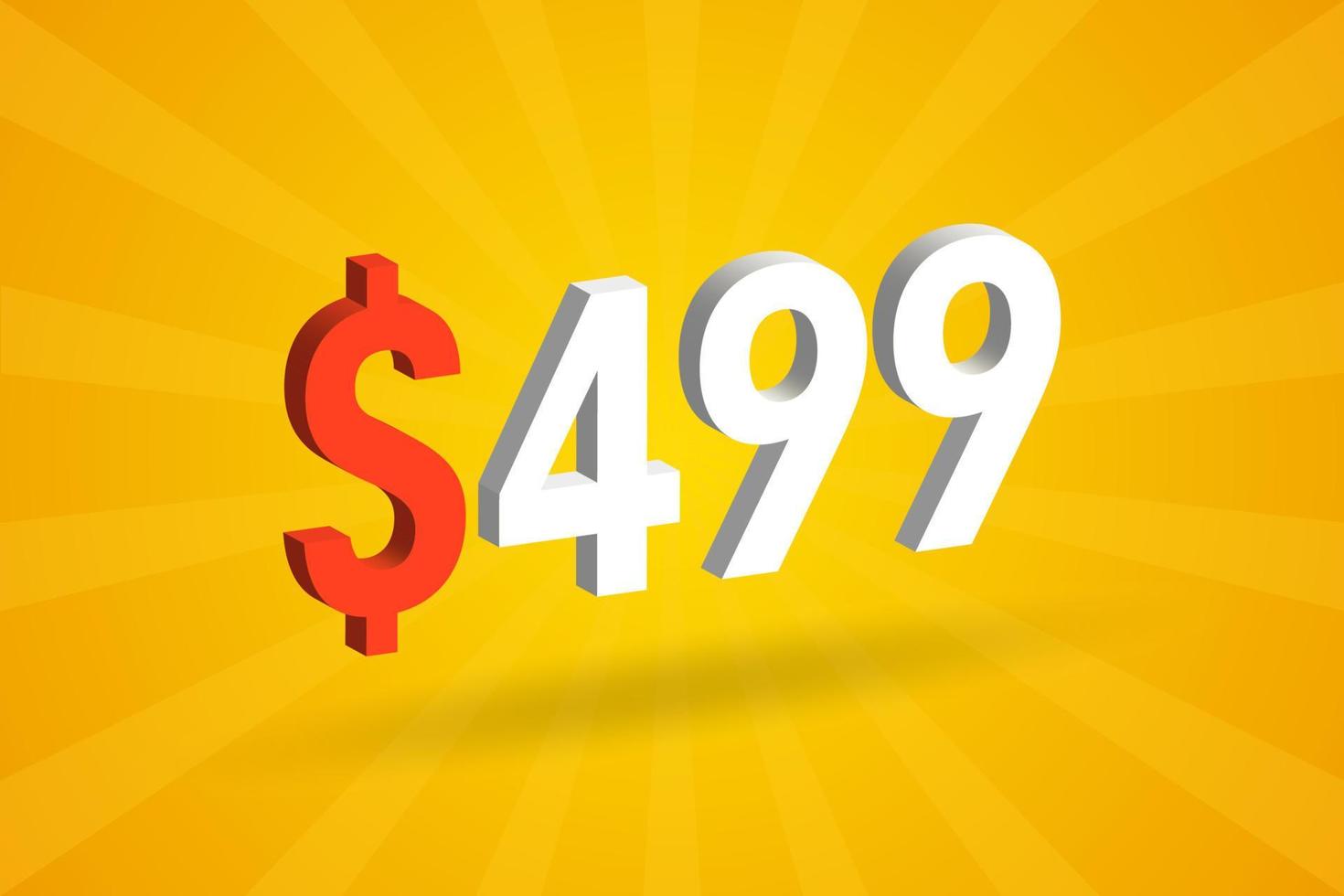 499 USD 3D text symbol. 499 United State Dollar 3D with yellow background American Money stock ...