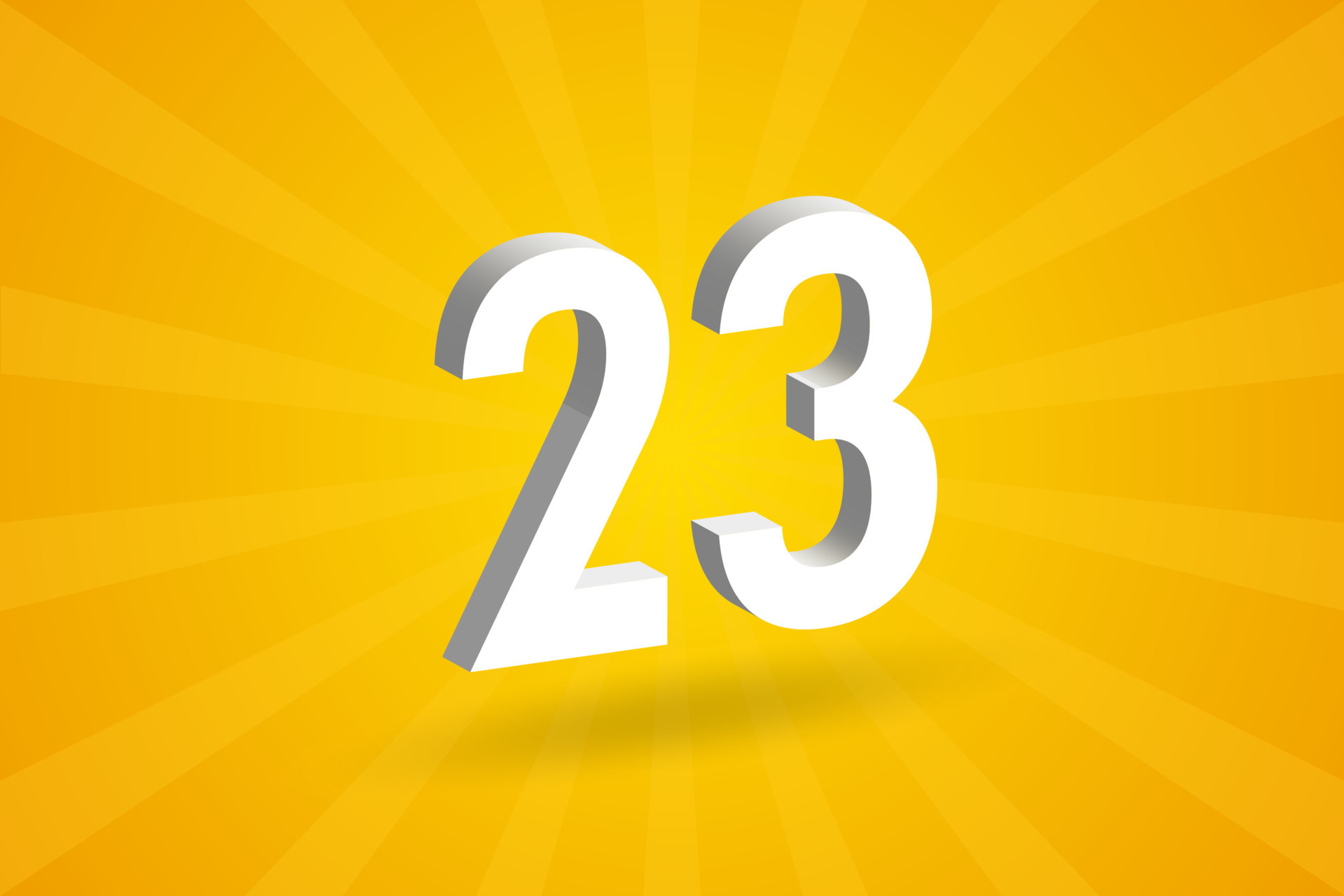 3D 23 number font alphabet. White 3D Number 23 with yellow background ...