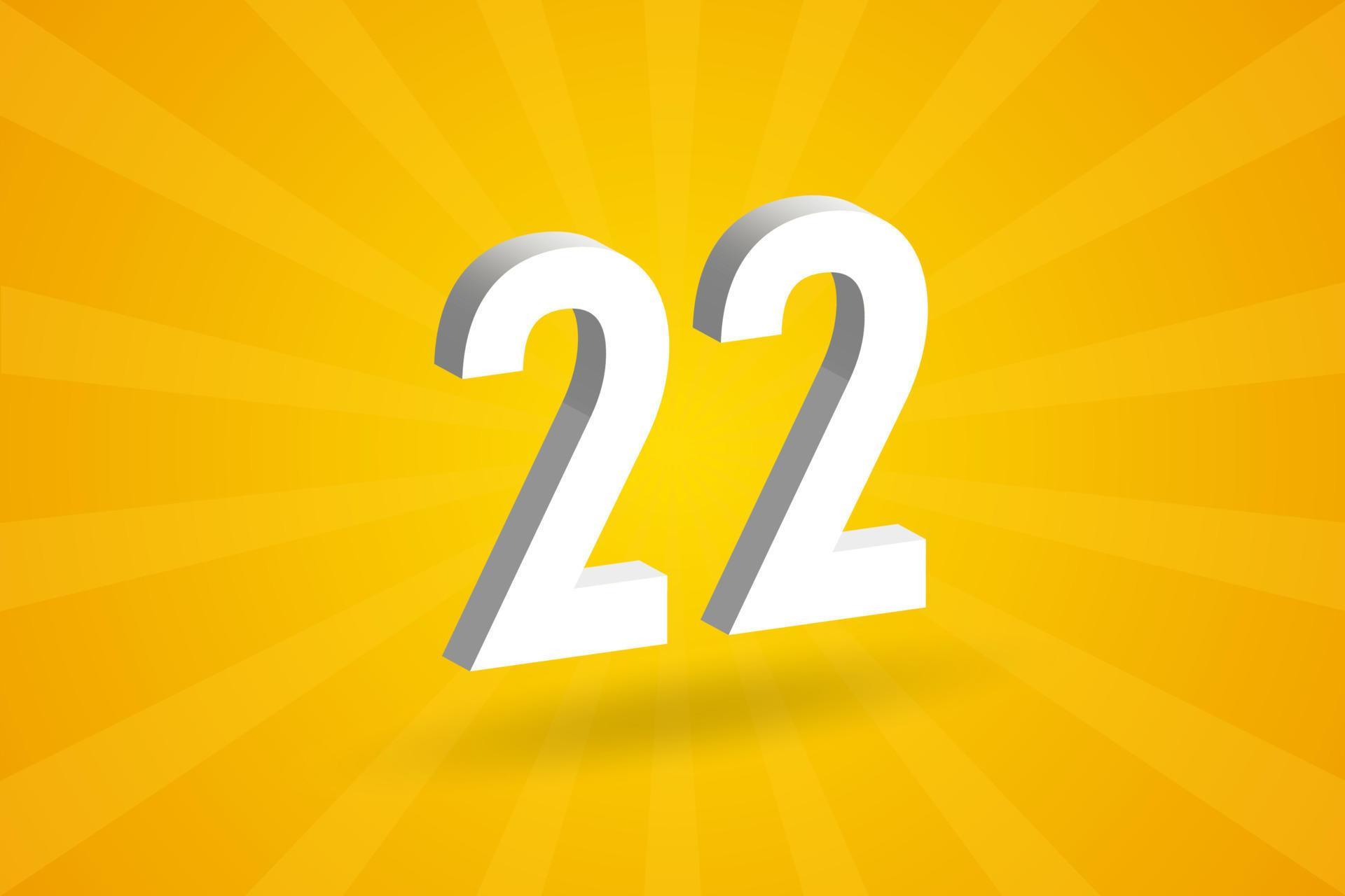 3D 22 number font alphabet. White 3D Number 22 with yellow background ...