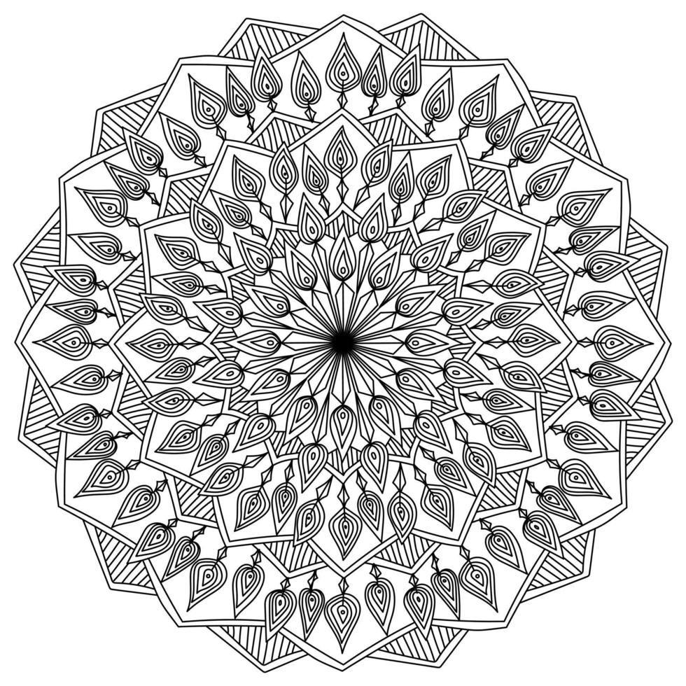 Layered ornate peacock feather mandala, coloring page with striped patterns 13894720 Vector Art ...