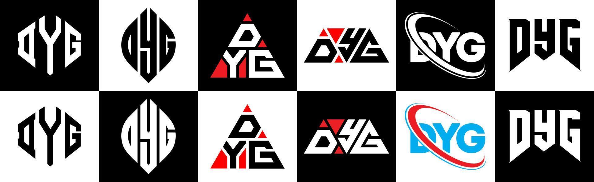 diseño de logotipo de letra dyg en seis estilos. dyg polígono, círculo, triángulo, hexágono ...