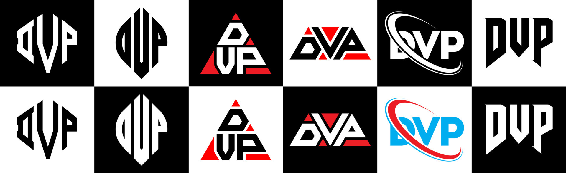 DVP letter logo design in six style. DVP polygon, circle, triangle, hexagon, flat and simple ...