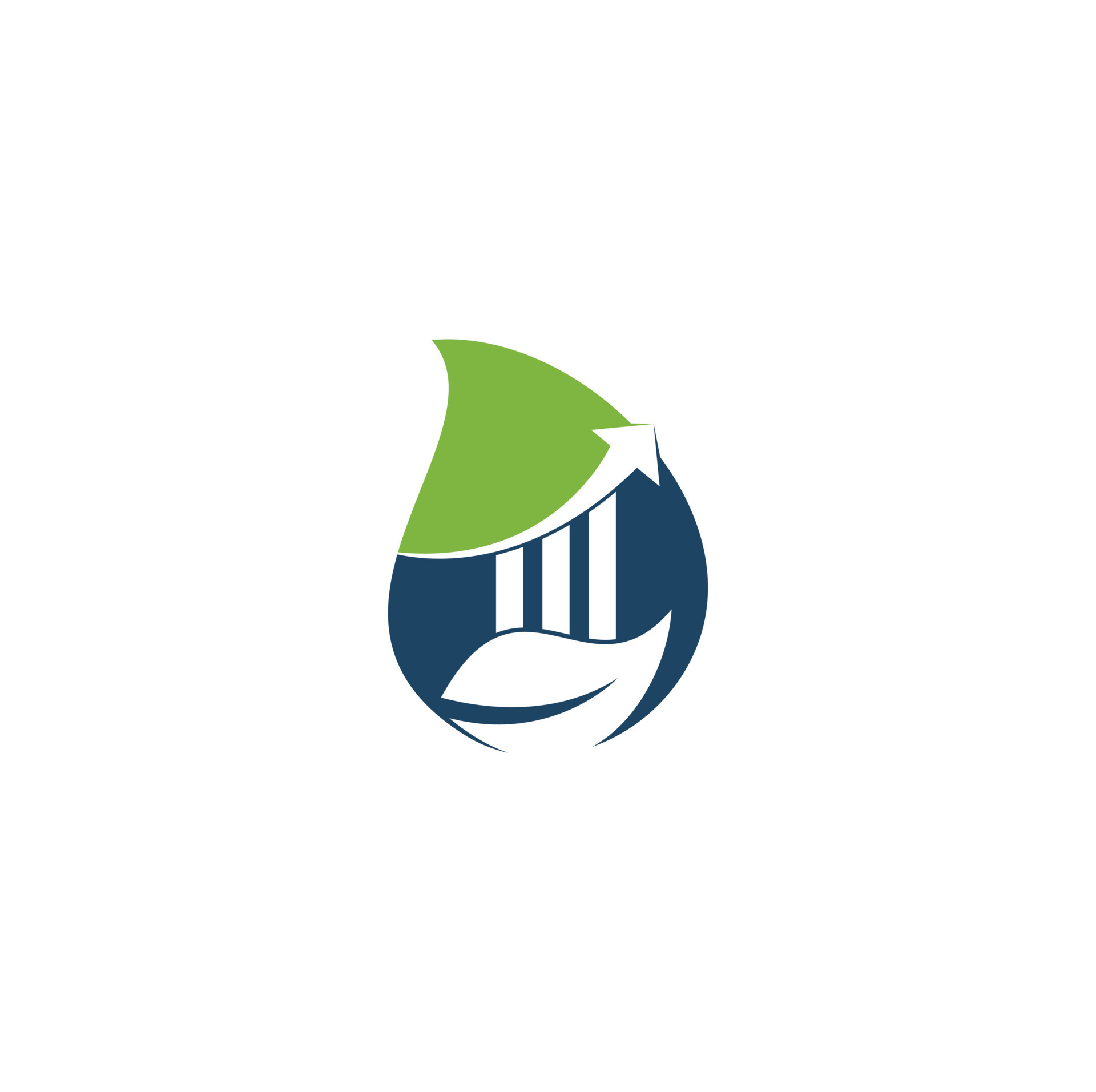 Green finance leaf drop shape concept logo template with profit bar. Business investment logo ...