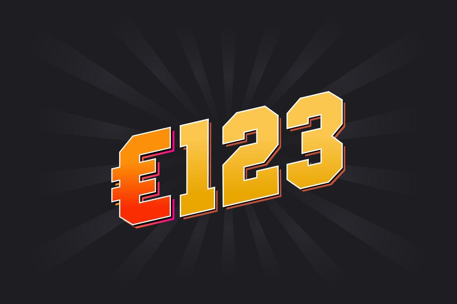 Símbolo de texto vectorial de moneda de 123 euros. 123 euro vector de stock de dinero de la ...