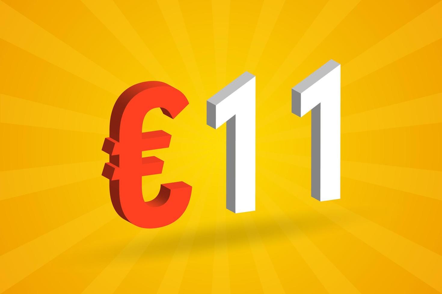 Símbolo de texto vectorial 3d de moneda de 11 euros. 3d 11 euro unión europea dinero stock ...