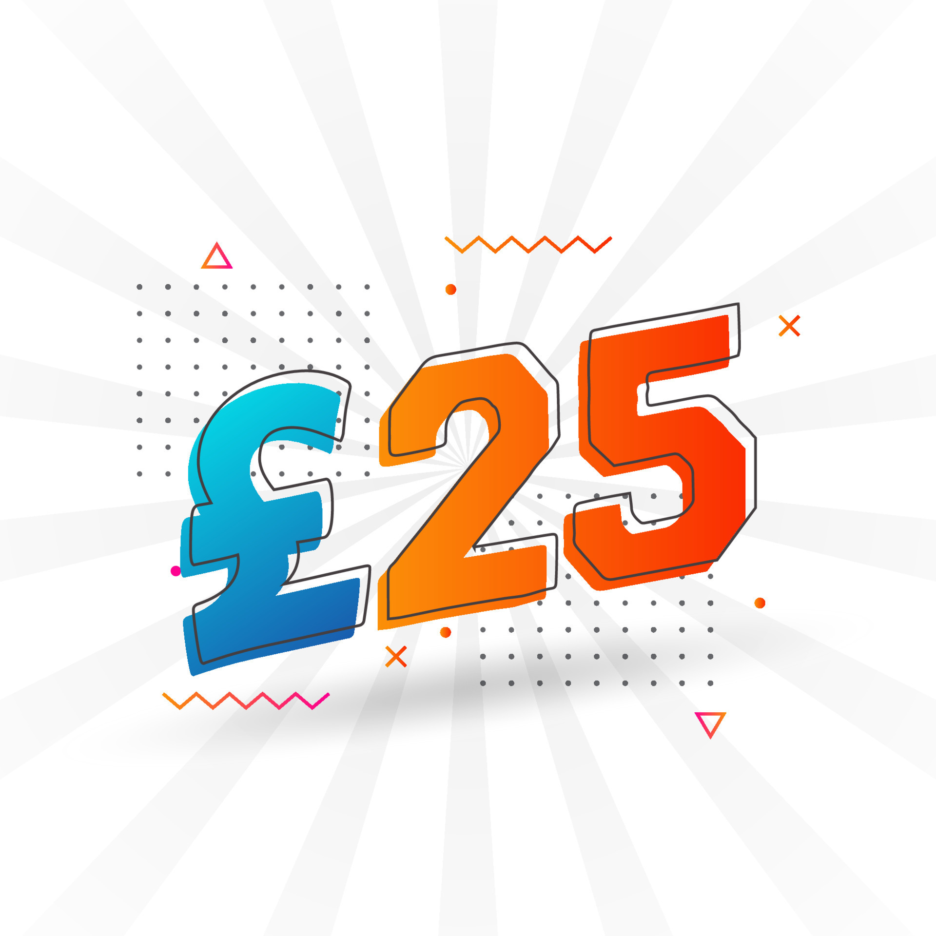 Símbolo de texto vectorial de moneda de 25 libras. 25 libras esterlinas dinero stock vector ...