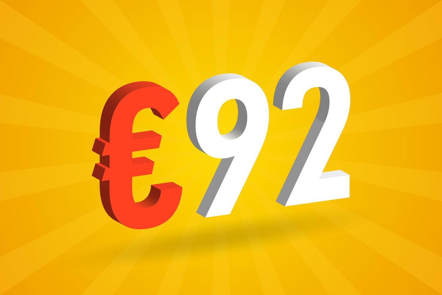 92 Euro Currency 3D Vector Text Symbol 3D 92 Euro European Union Money 92-euro-currency-3d-vector-text-symbol-3d-92-euro-european-union-money