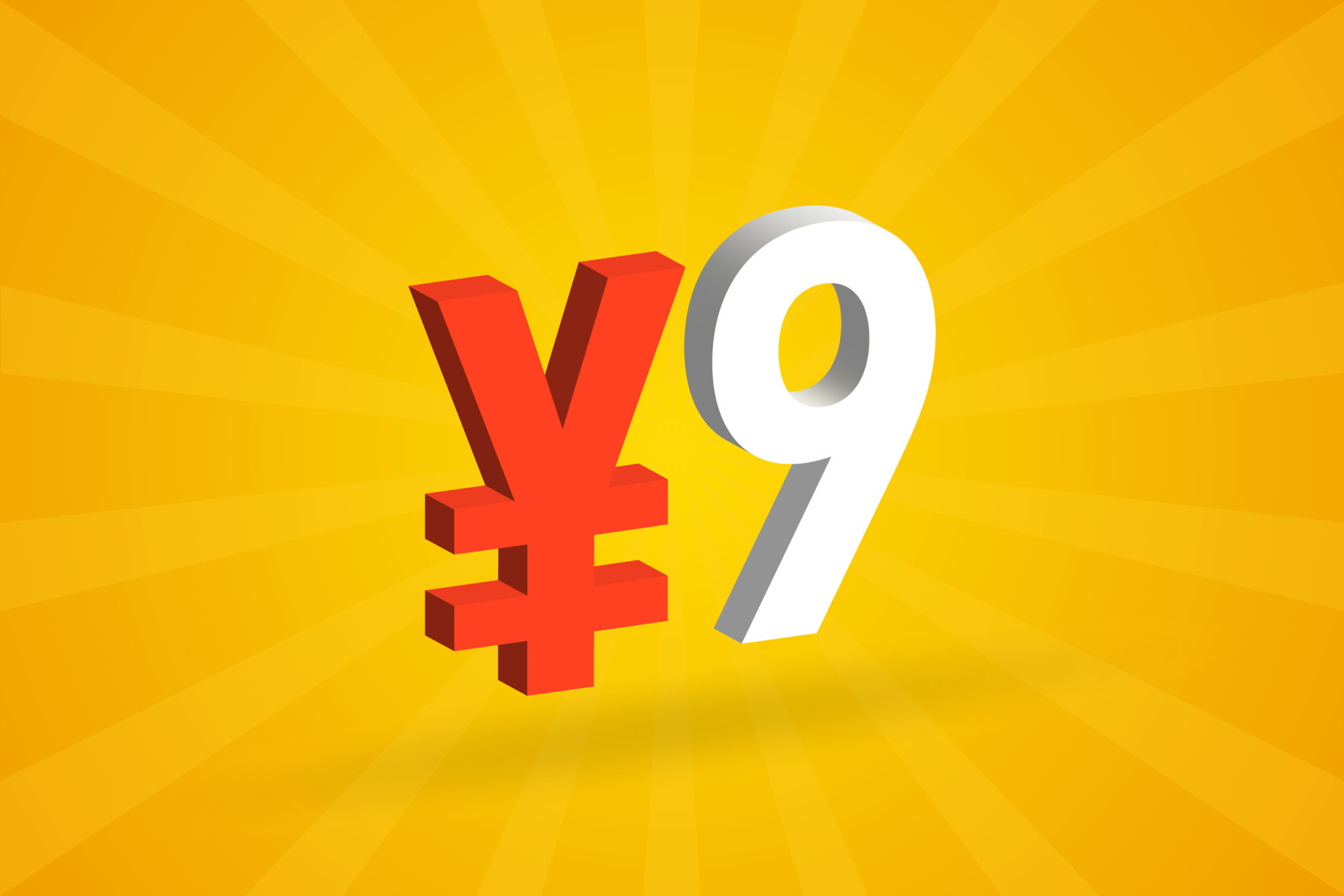 Símbolo de texto vectorial de moneda china de 9 yuanes. 9 yen moneda japonesa dinero stock ...