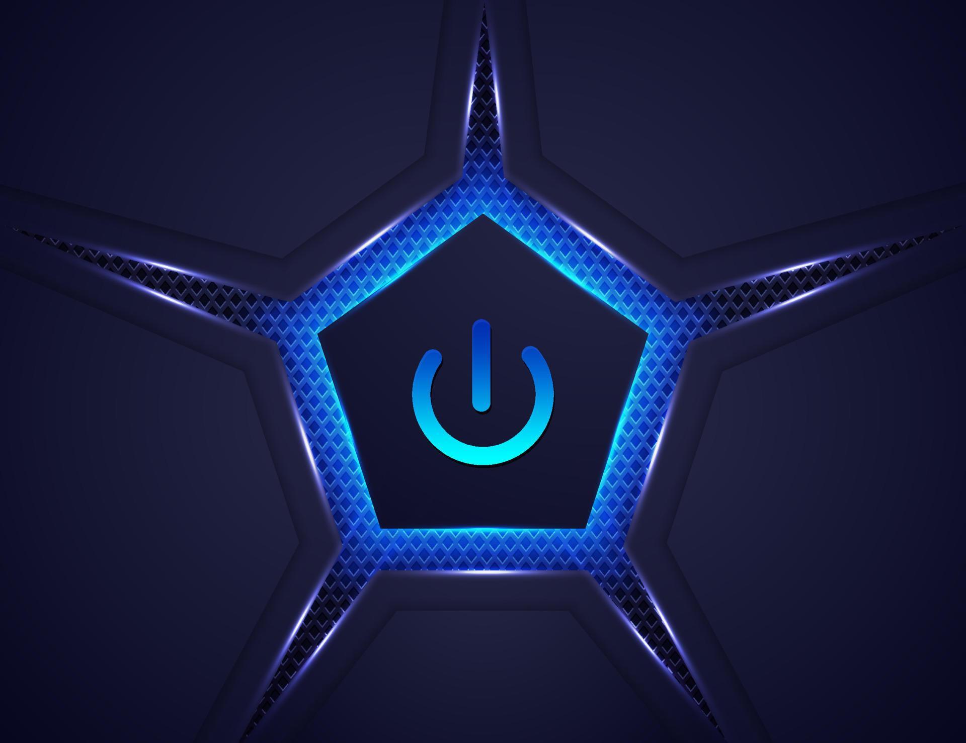 Abstract digital power button technology background with blue light ...