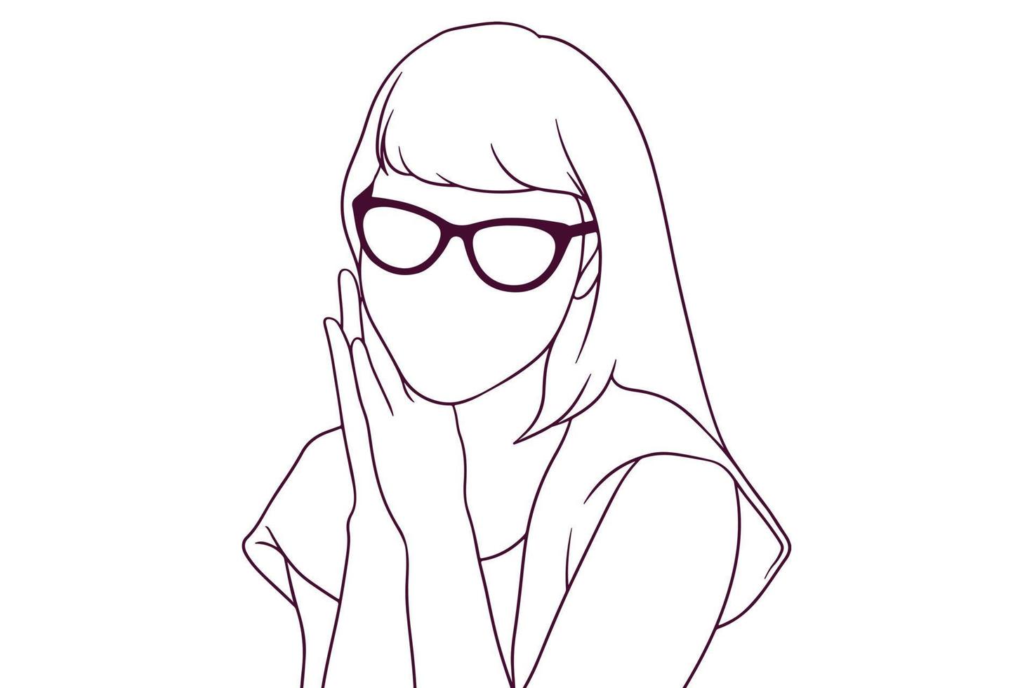 beautiful girl with glasses hand drawn style vector illustration ...