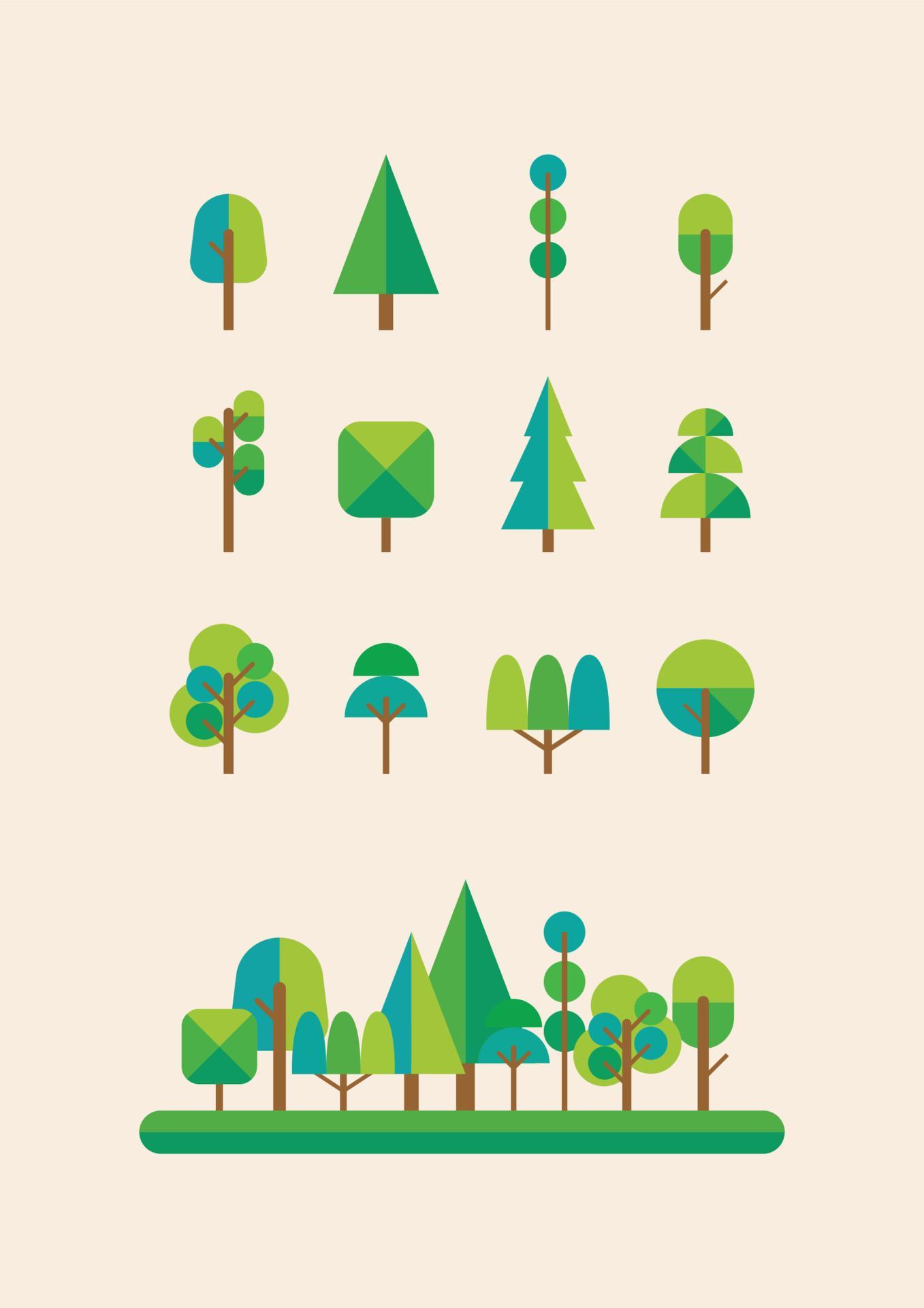 2d view and Isometric trees forest 13926954 Vector Art at Vecteezy